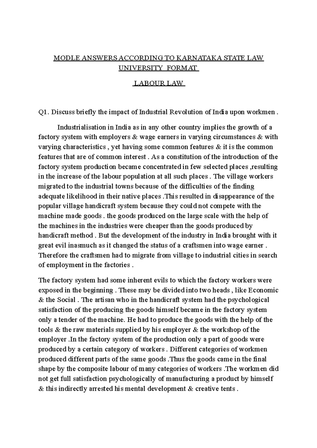 Labour LAW - Read more times - MODLE ANSWERS ACCORDING TO KARNATAKA ...