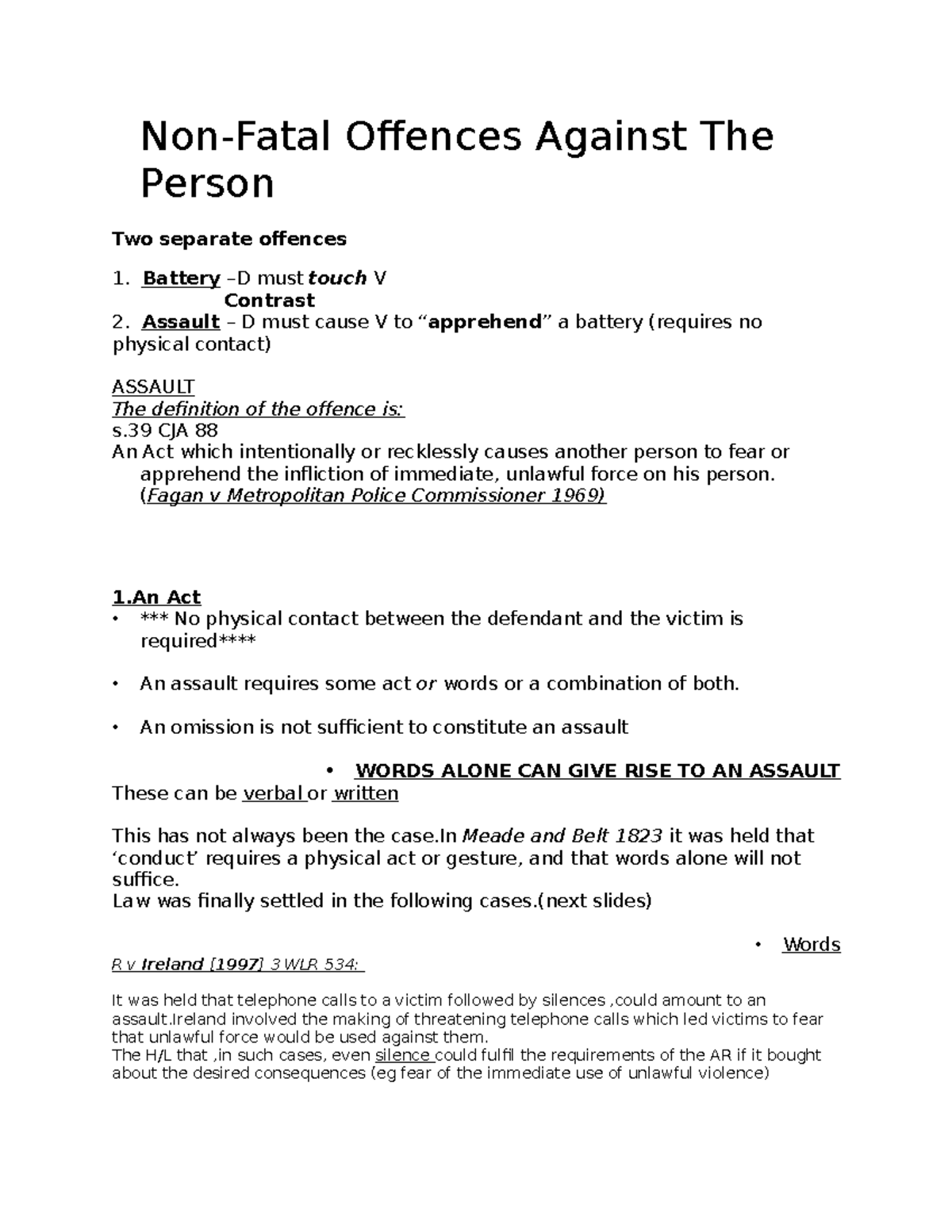 Non Fatal Offences Lecture Notes 3 Non Fatal Offences Against The non-fatal-offences-lecture-notes-3-non-fatal-offences-against-the
