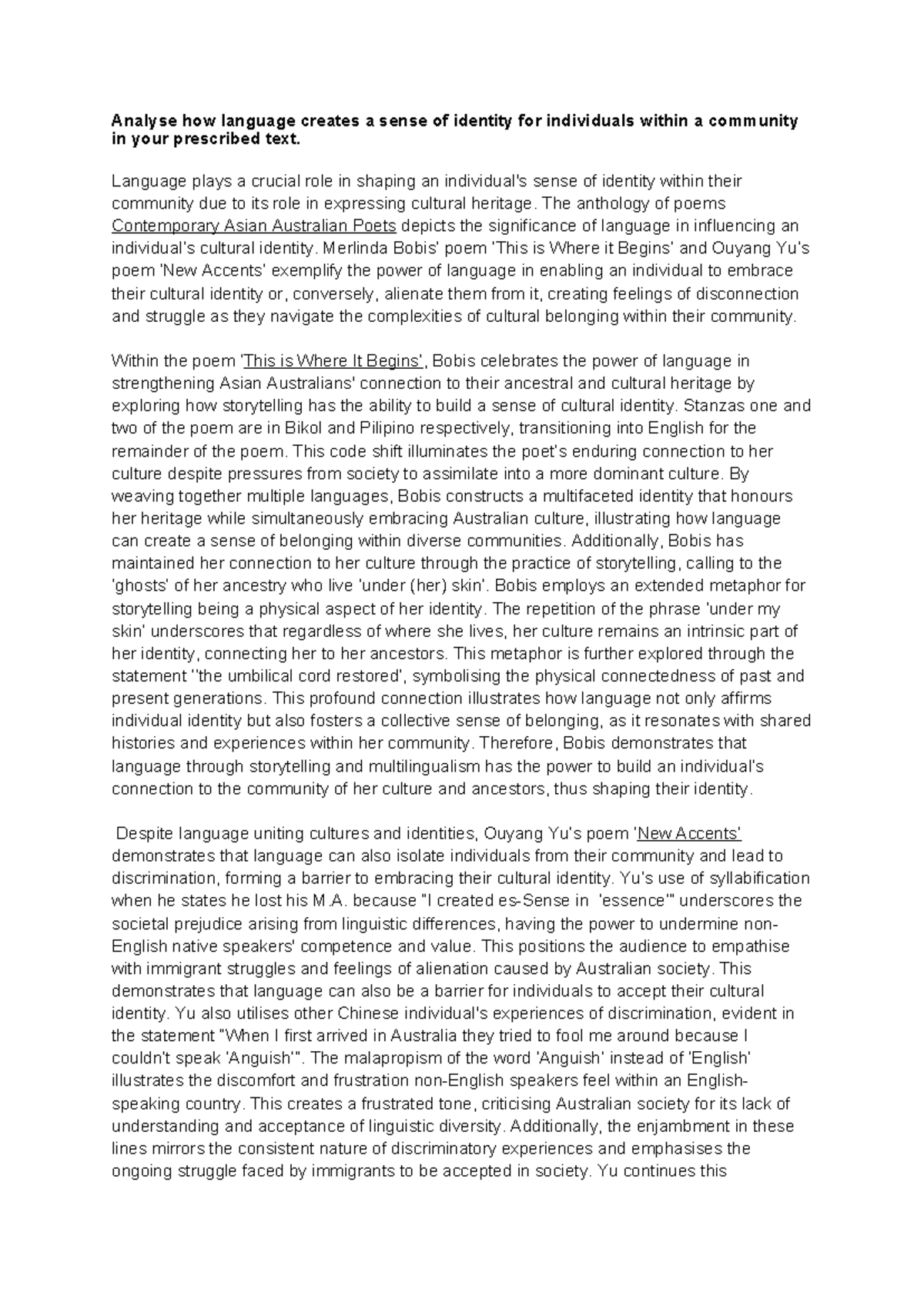 Module A Contemporary Poets - Analyse how language creates a sense of ...