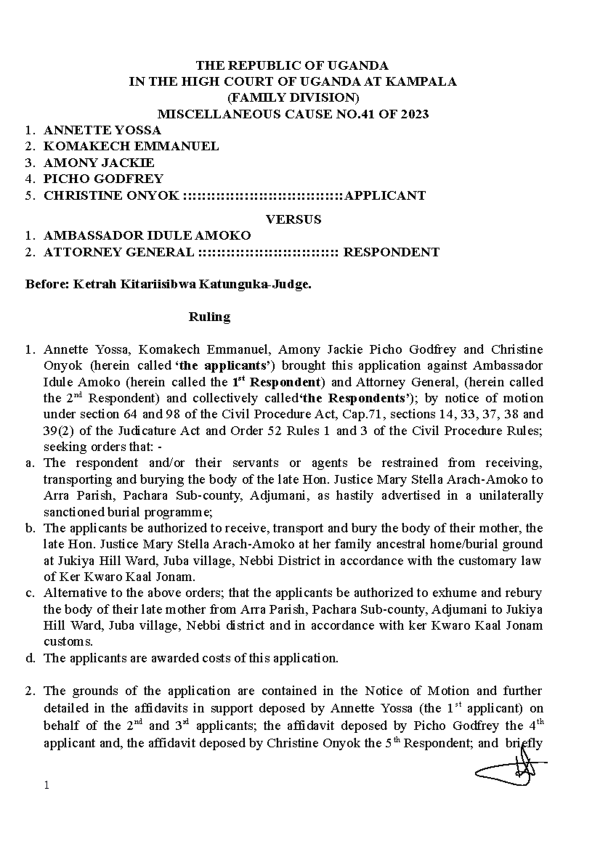 Annette Yossa & 4 ORS VS Amassador Idule Amoko Final - THE REPUBLIC OF ...