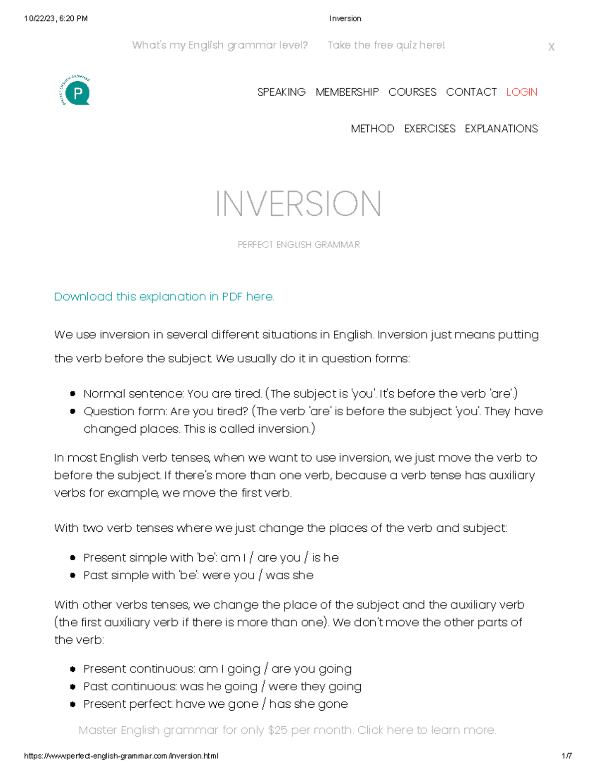 Inversion - INVERSION PERFECT ENGLISH GRAMMAR Download this explanation ...