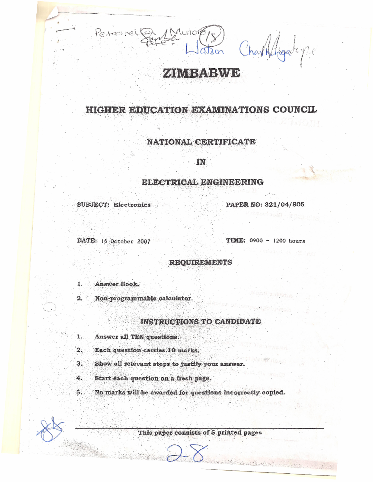 Hexco NC Electronics Question Paper November 2007 -, .1.' IN ...