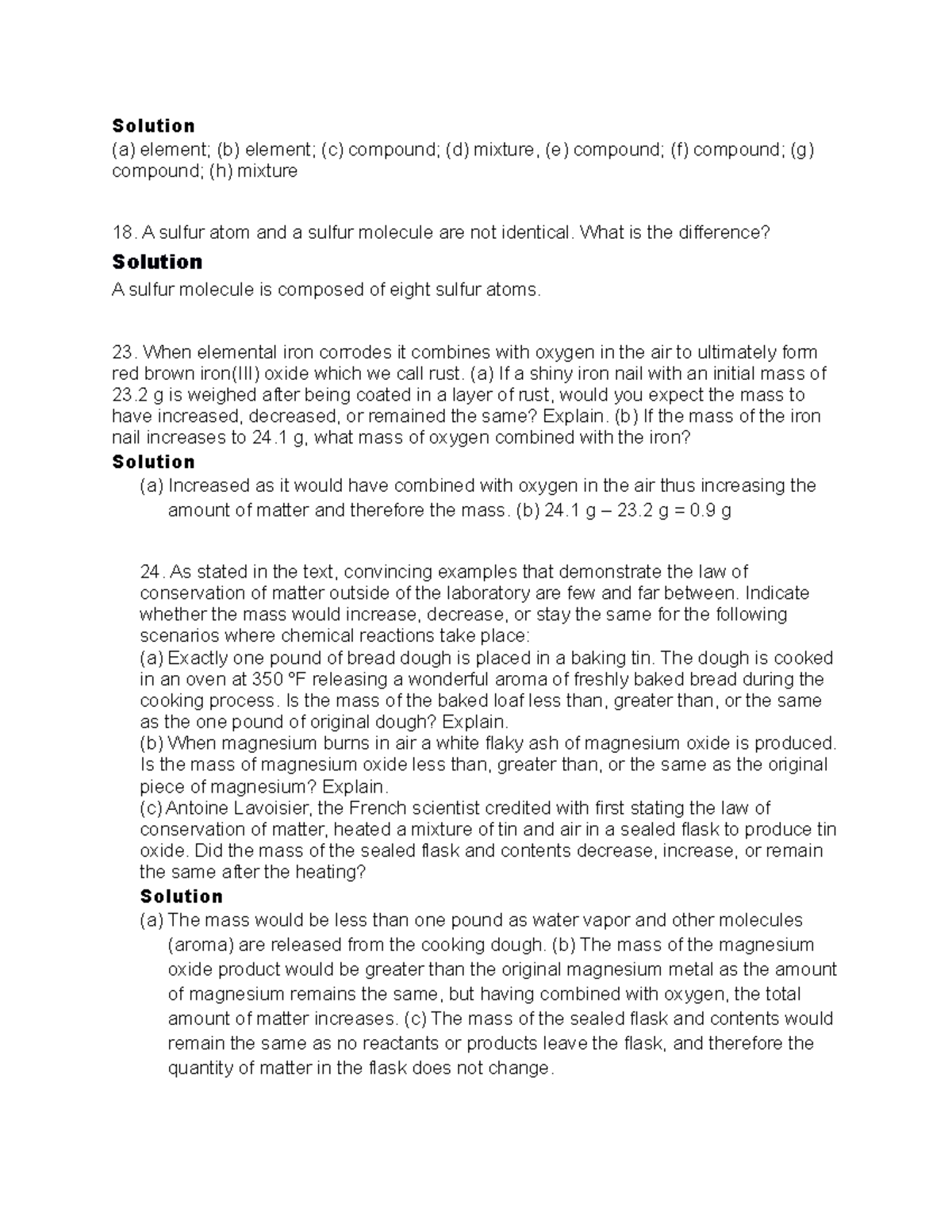 CH 1 S 2 - Practice material for a test - Solution (a) element; (b ...