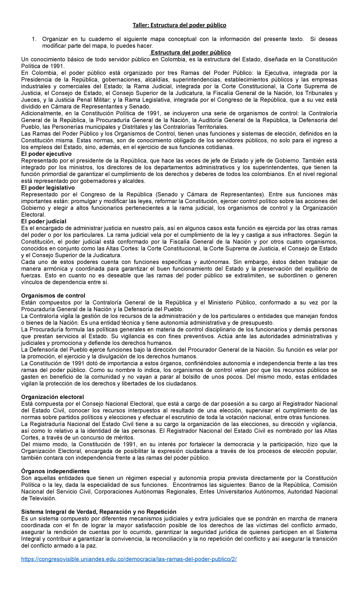 Las ramas del poder público - Taller: Estructura del poder público ...