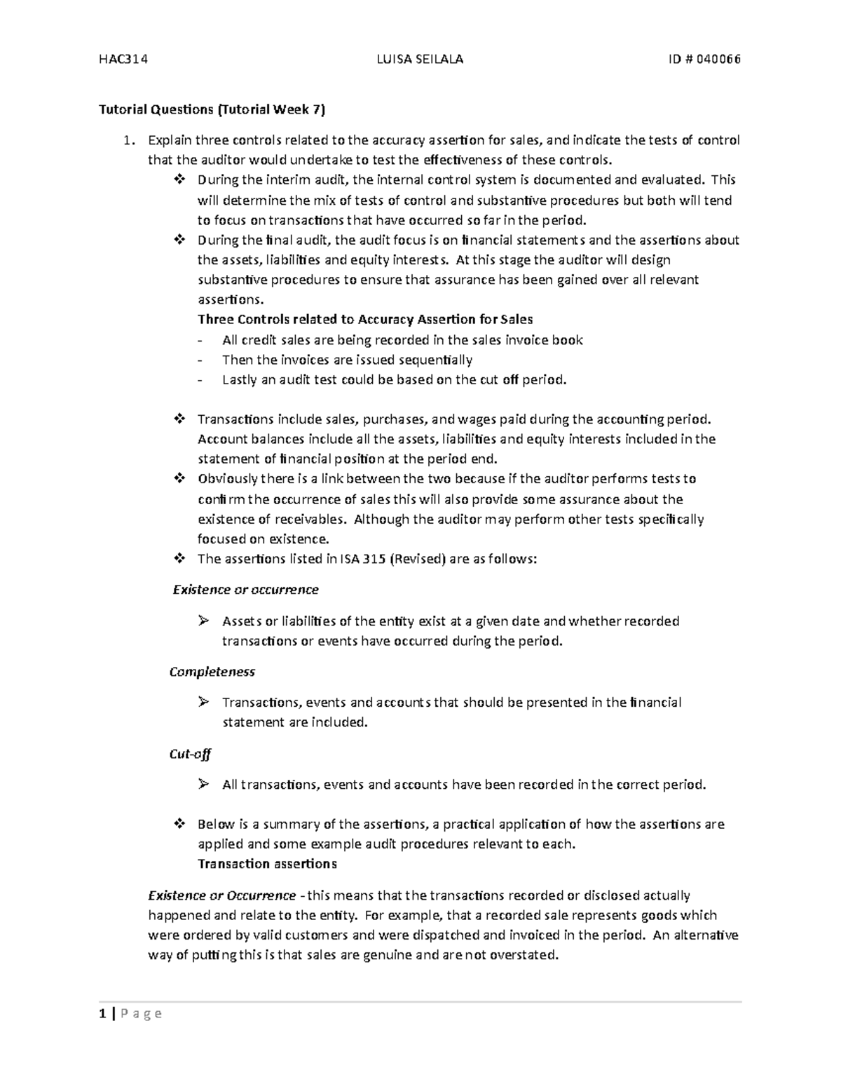 Tutorial 6 extra - Tutorial Questions (Tutorial Week 7) Explain three ...