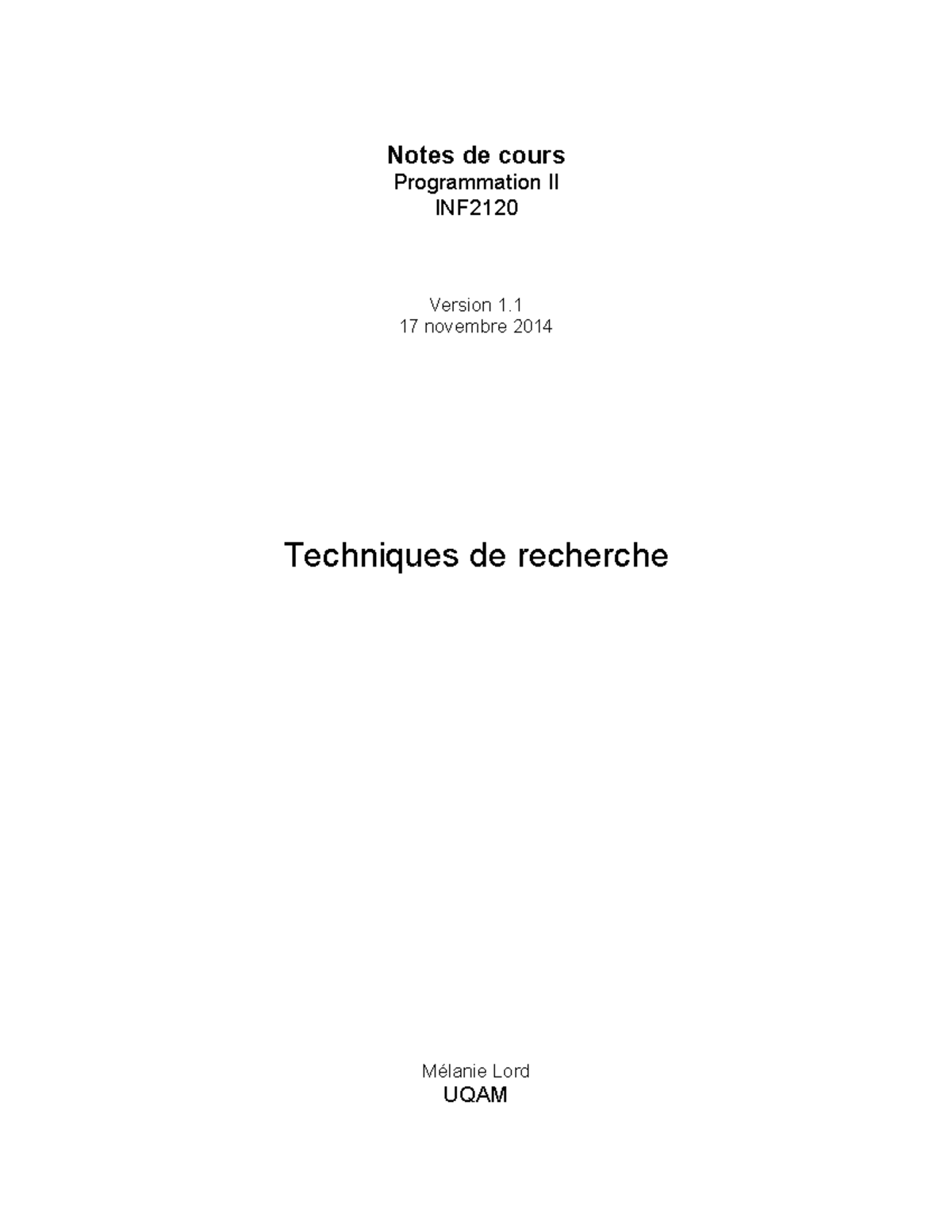 Notes Cours techniques Recherche v1 - Notes de cours Programmation II ...