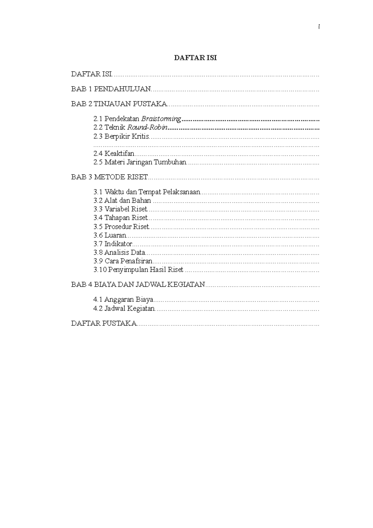 PKM Proposal Skripsi - penelitian - i DAFTAR ISI DAFTAR - Studocu