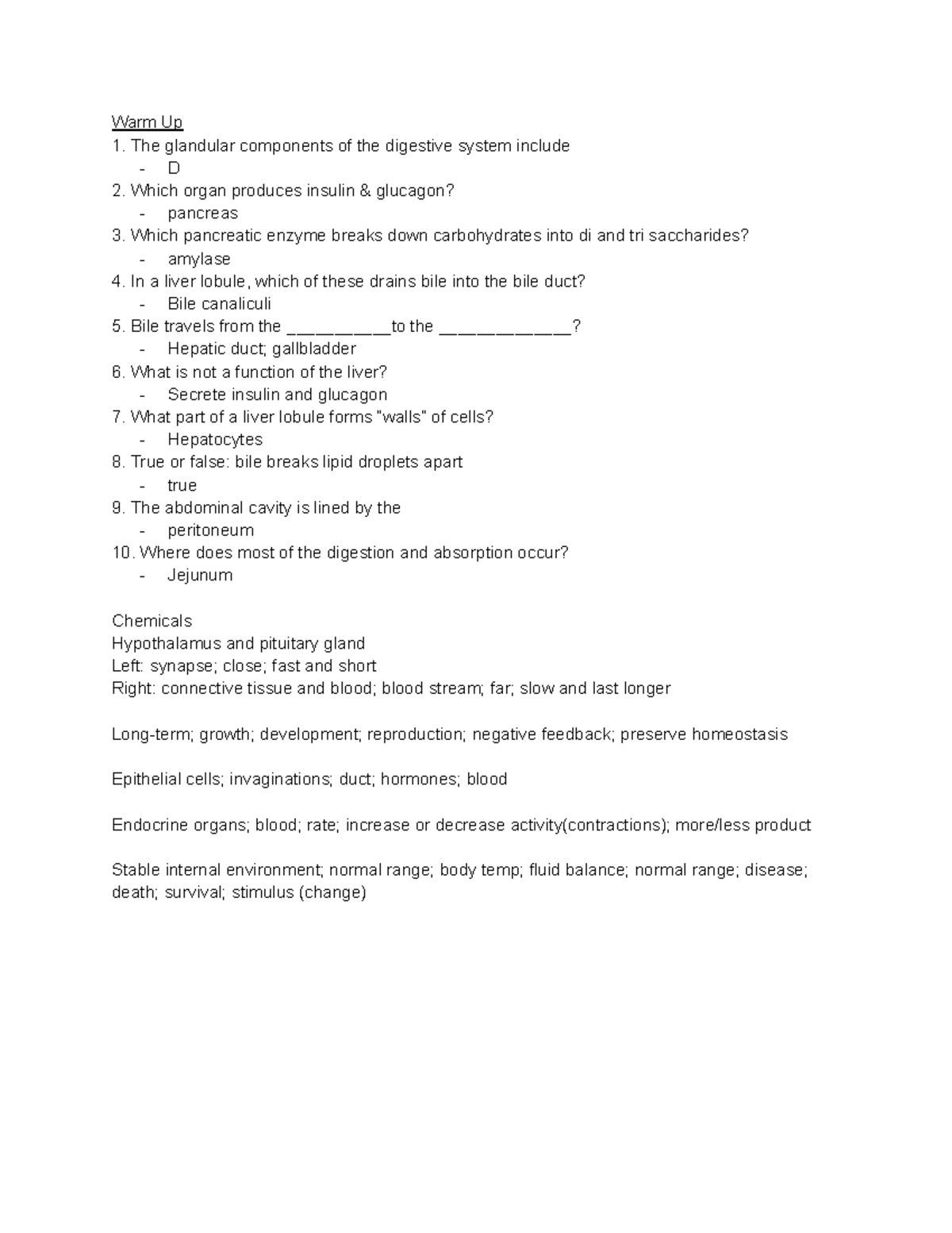 Anatomy SI Session - Warm Up The glandular components of the digestive ...
