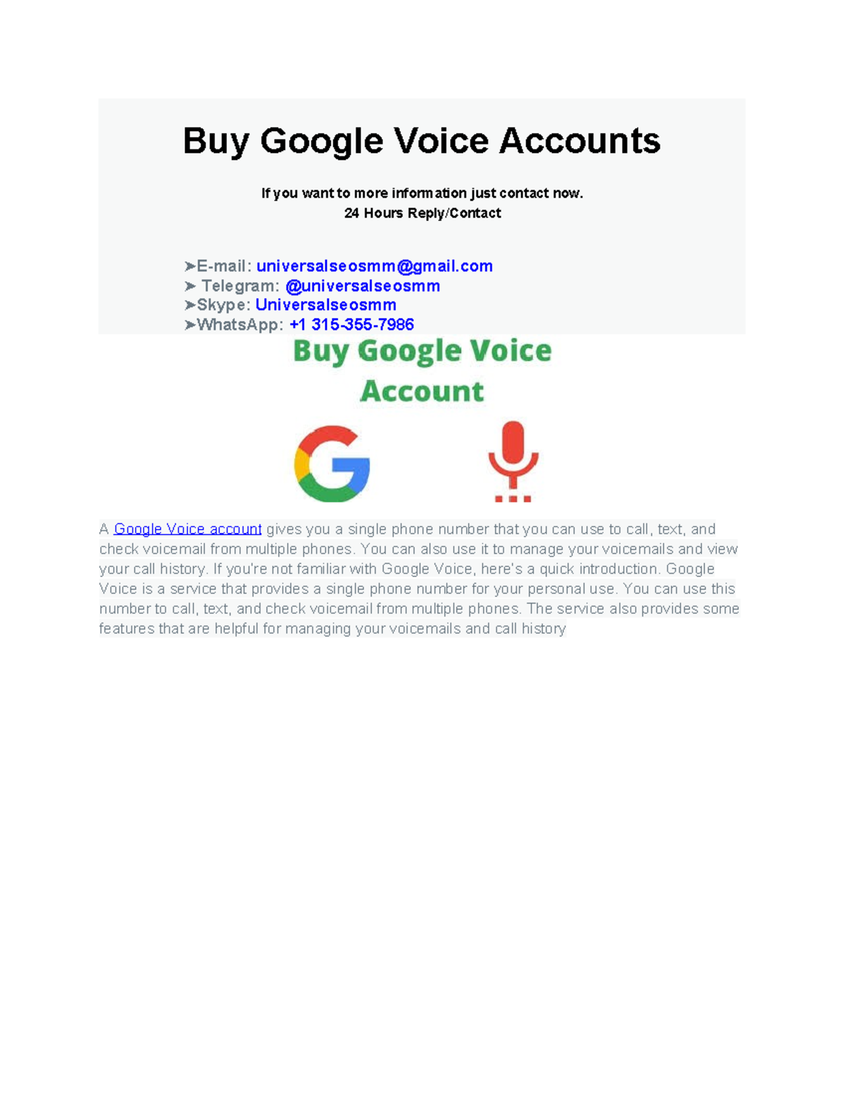 Buy Google Voice Accounts - 24 Hours Reply/Contact E-mail ...