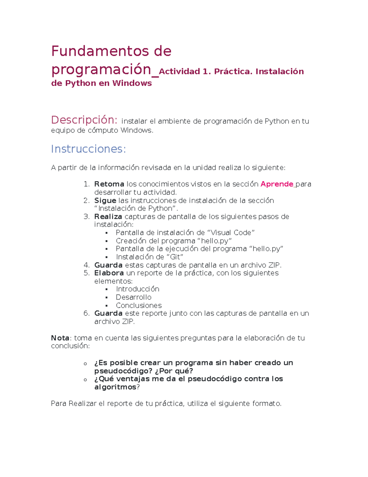 Actividad 1. Práctica. Instalación de Python en Windows instrucciones ...
