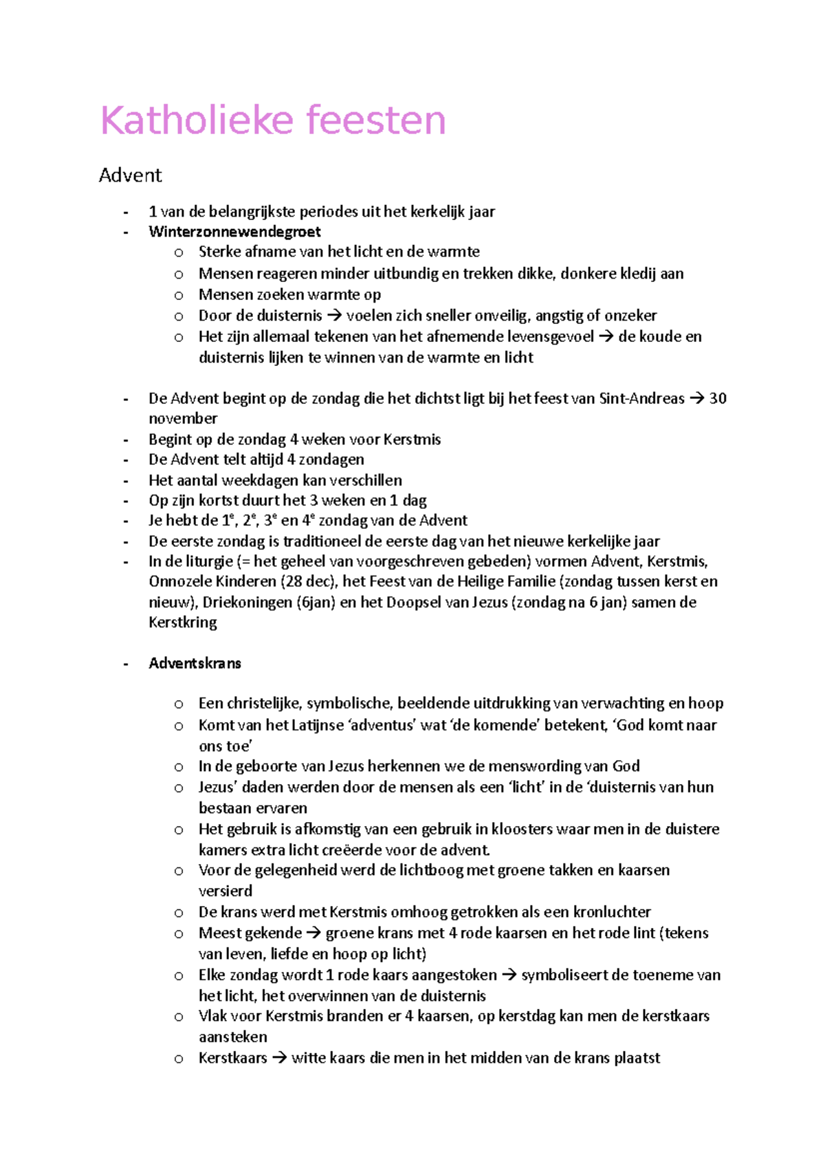 Katholieke feesten, zelfstudie godsdienst A - Katholieke feesten Advent ...