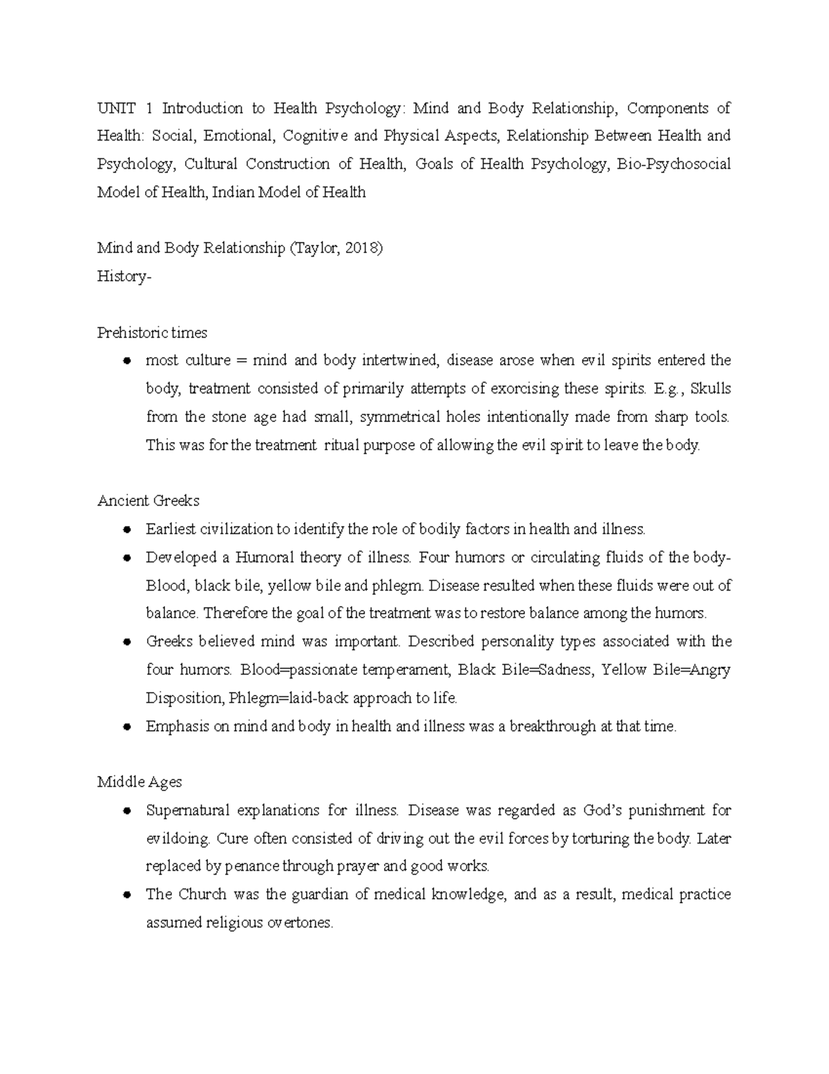 Health Psychology Notes - UNIT 1 Introduction to Health Psychology ...