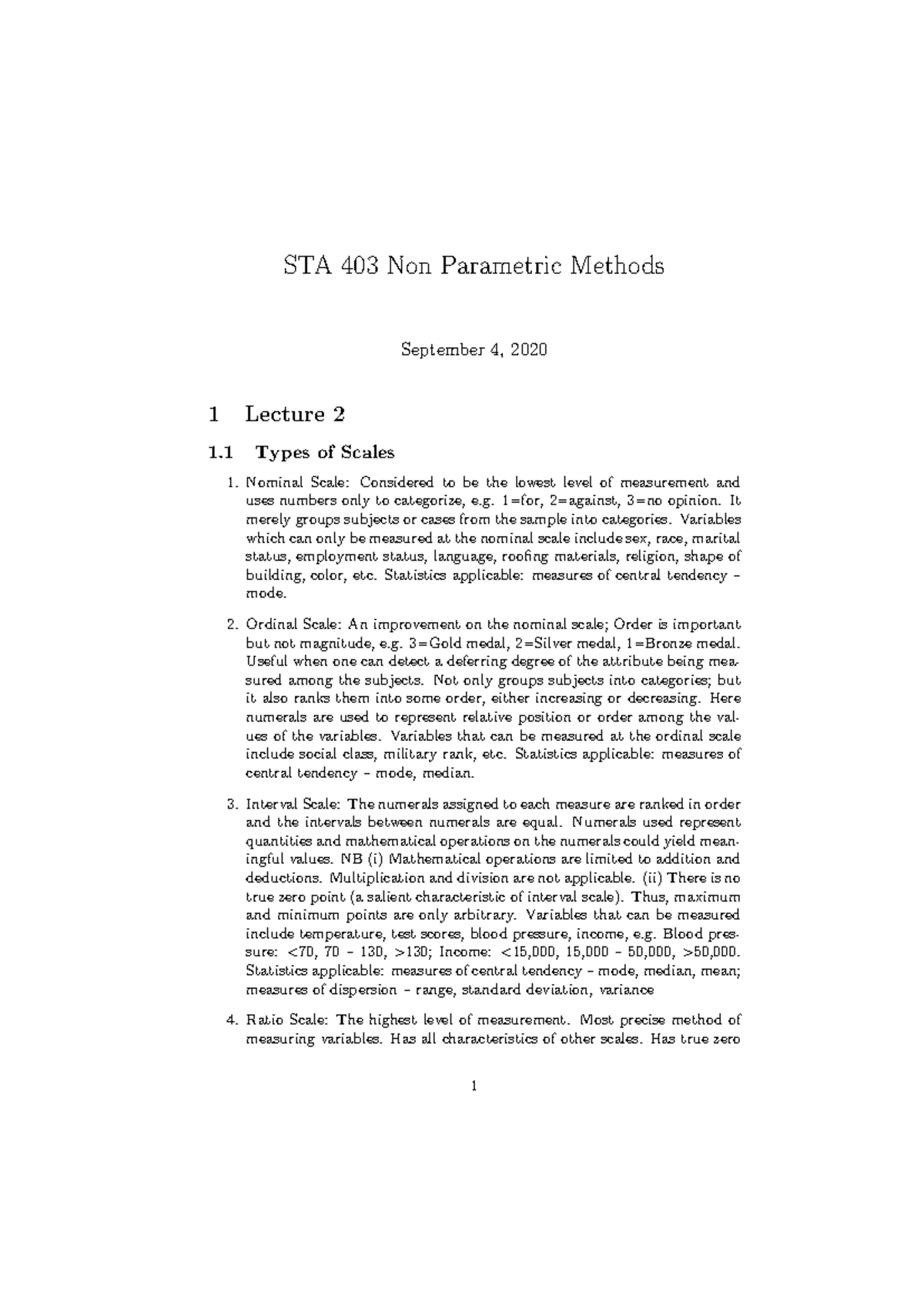 Lec 2 STA 403 - Non-parametric techniques are statistical methods that do not assume a specific ...