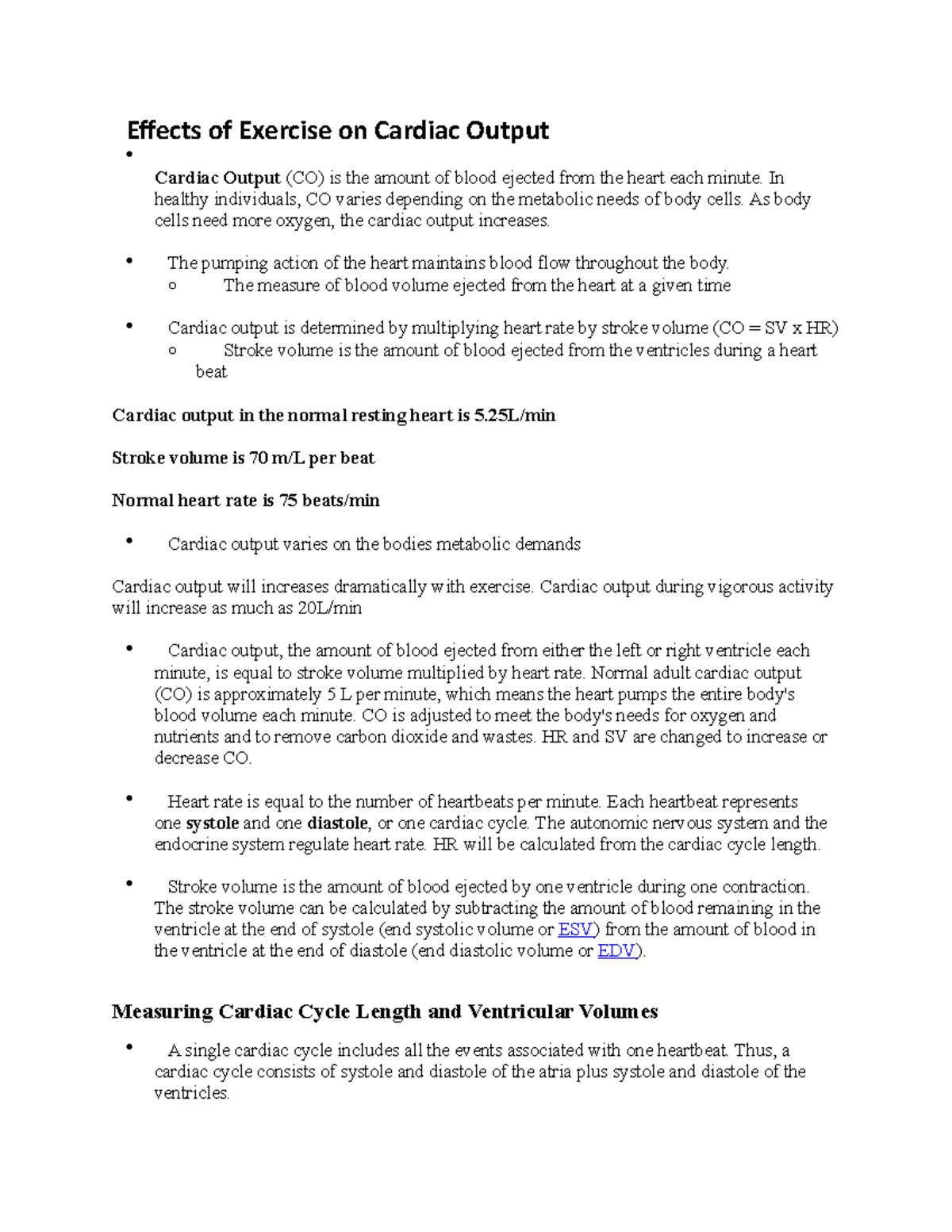 Effects of Exercise on Cardiac Output - Effects of Exercise on Cardiac ...