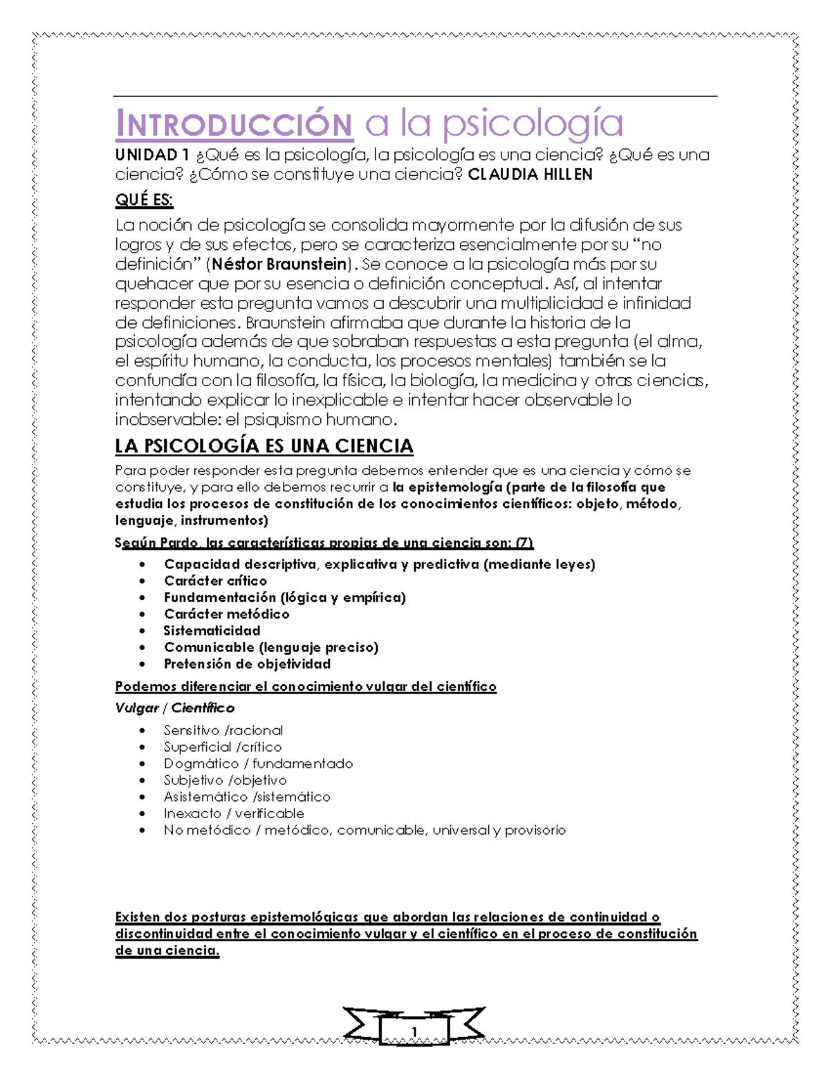 Intro Resumen - INTRODUCCI”N a la psicologÌa UNIDAD 1 øQuÈ es la psicologÌa, la psicologÌa es ...