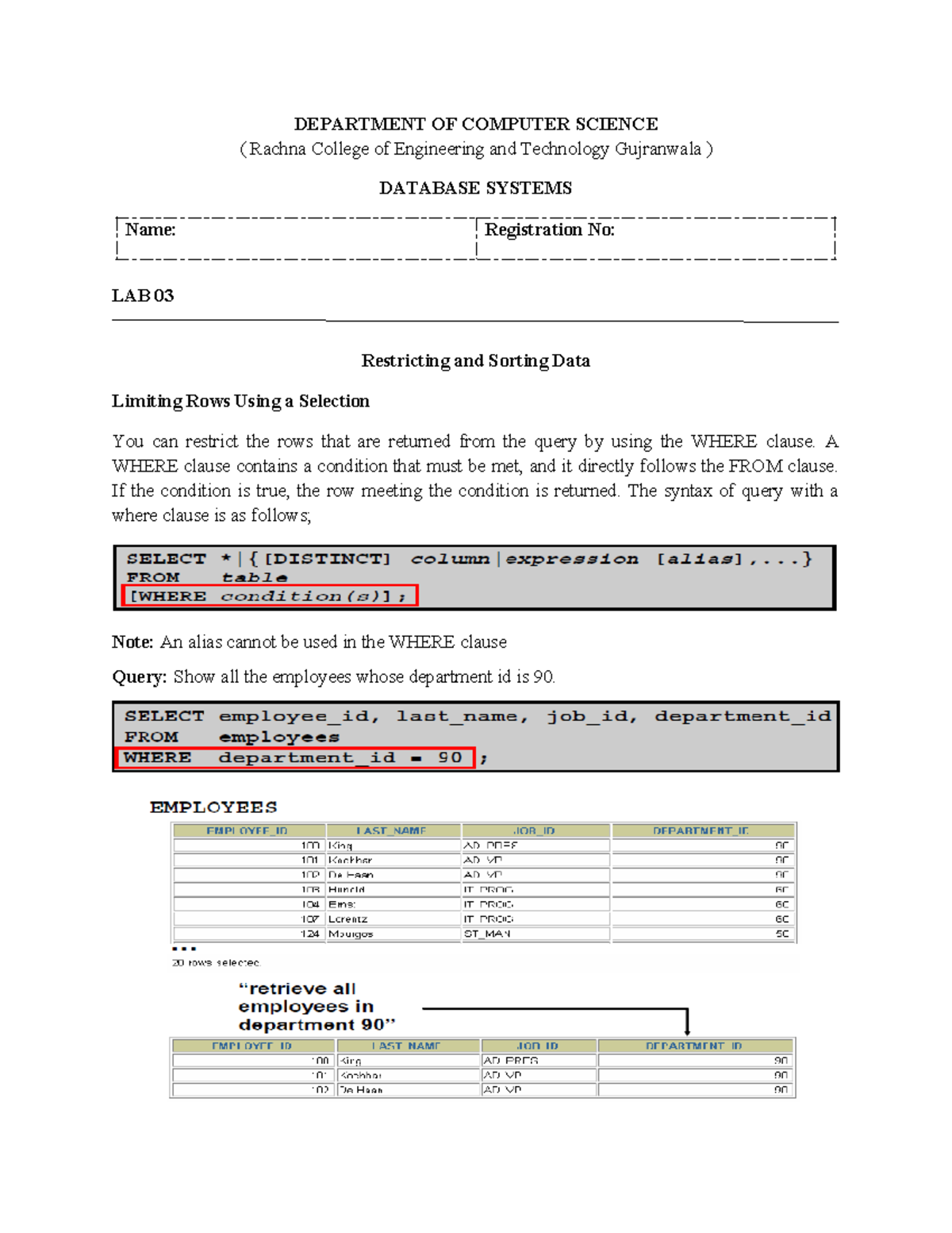 DB-Lab3 - none - DEPARTMENT OF COMPUTER SCIENCE ( Rachna College of Engineering and Technology ...