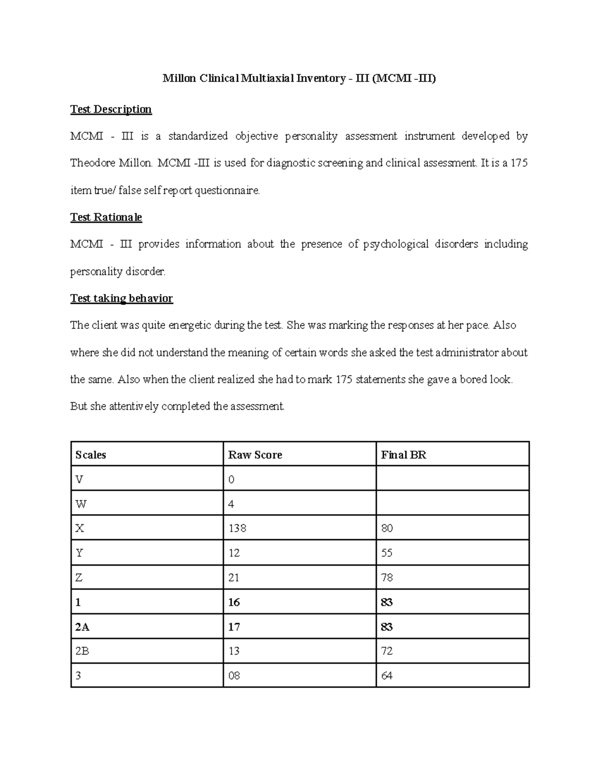 MCMI sample report - Millon Clinical Multiaxial Inventory - III (MCMI ...
