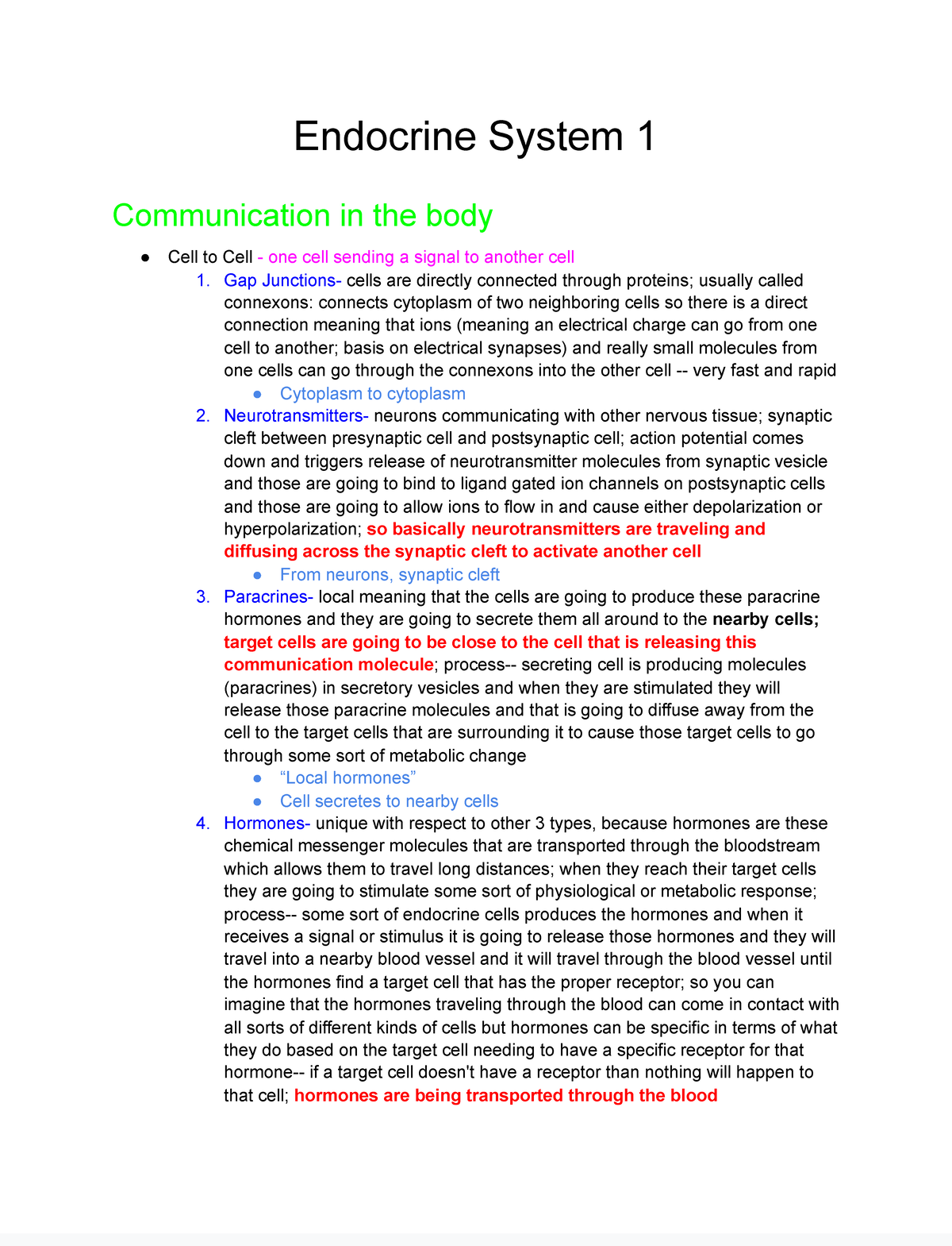 Endocrine system 1 - Endocrine System 1 Communication in the body Cell ...