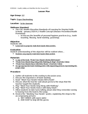 Safety lesson plan - 1 ECED104 – Health, Safety and Nutrition for the ...