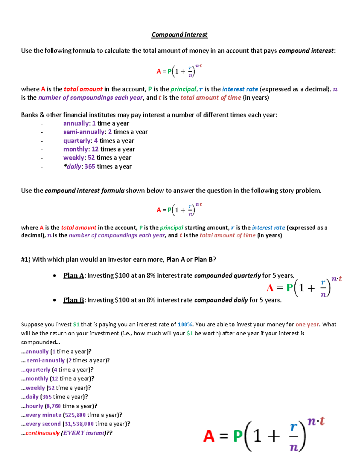 PERT formula and the Number E notesl examples Student 23-24 - Compound ...