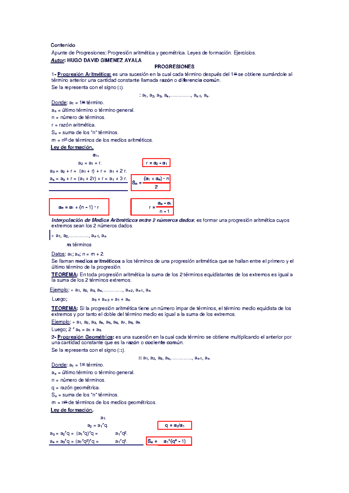Proarigeometricas 1 - Contenido Apunte de Progresiones: Progresión ...