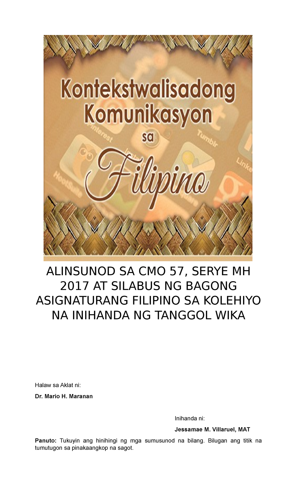 Regencia, Joan M. Kom Fil Act. 2 - ALINSUNOD SA CMO 57, SERYE MH 2017 AT SILABUS NG BAGONG - Studocu