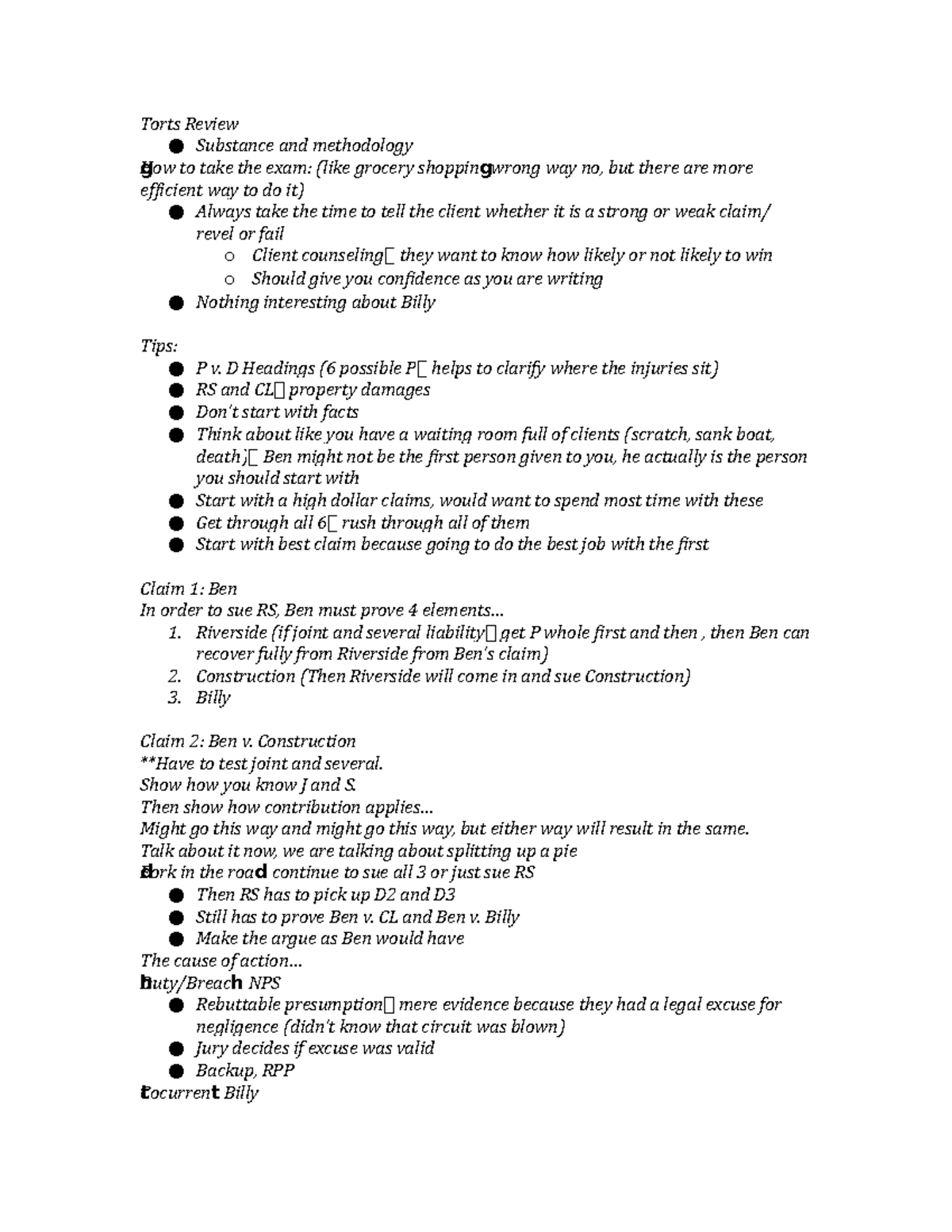 Torts Review 2 - Negligence outline - Torts Review Substance and ...