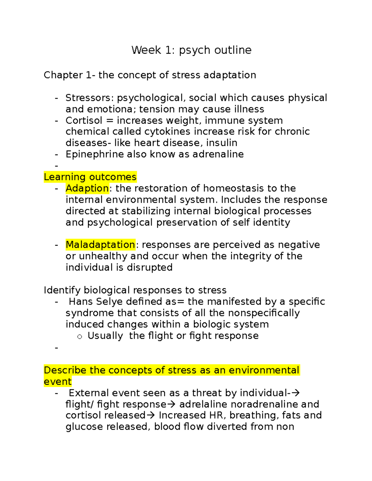 422 psych outline week 1-2 - Week 1: psych outline Chapter 1- the ...
