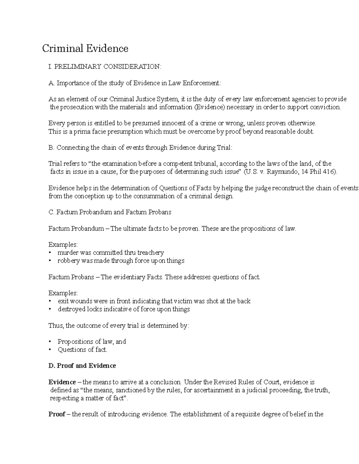 Criminal Evidence - red - Criminal Evidence I. PRELIMINARY ...