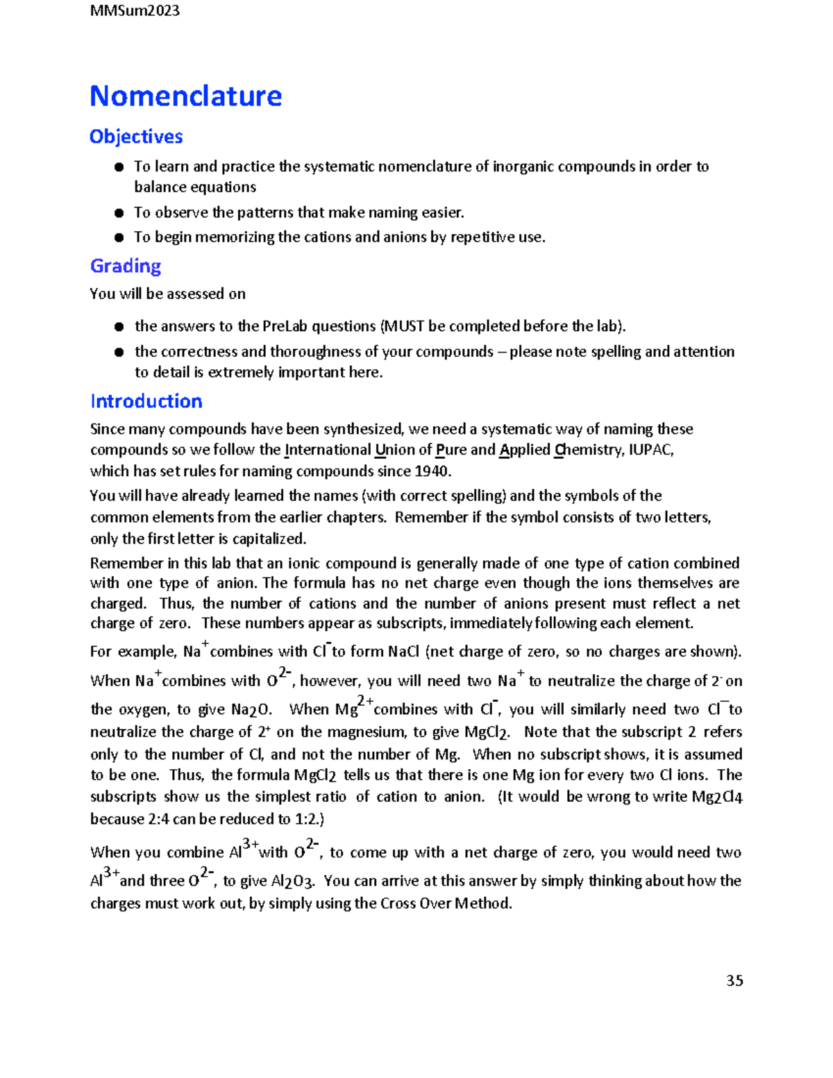 Lab 5 Nomenclature Practice - Nomenclature Objectives To learn and ...