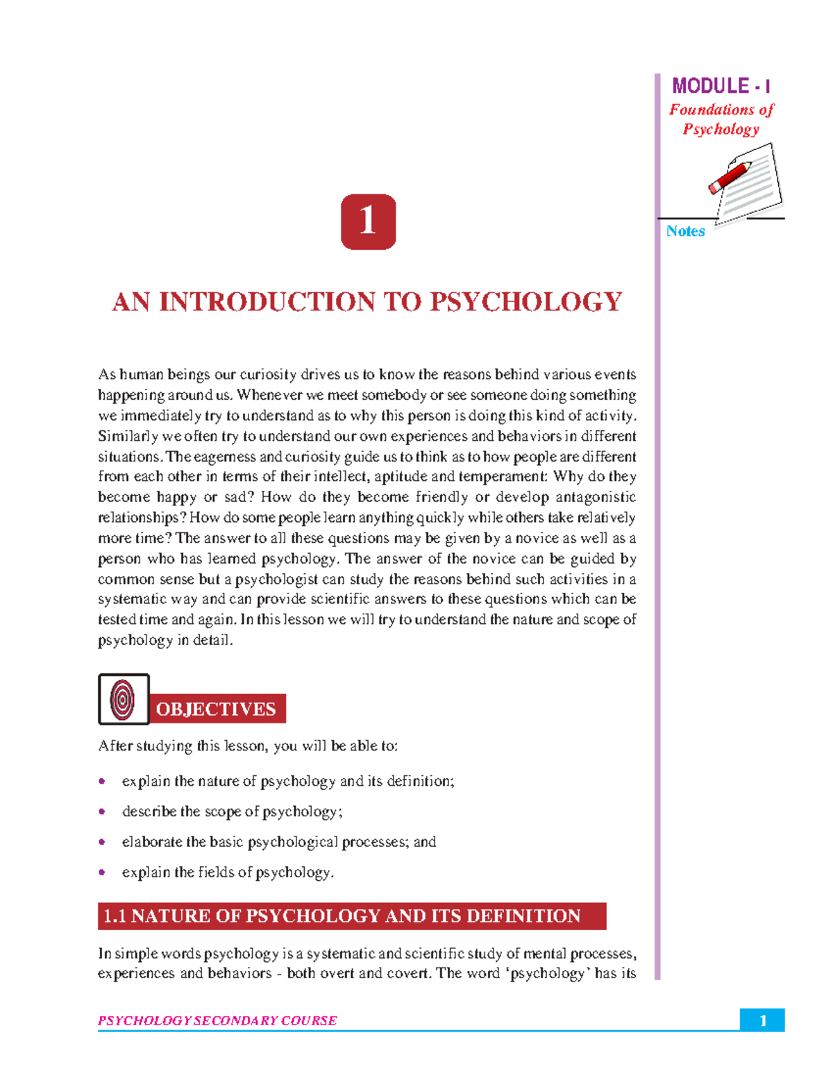 An Introduction To Psychology Worksheet - MODULE - I Foundations of ...