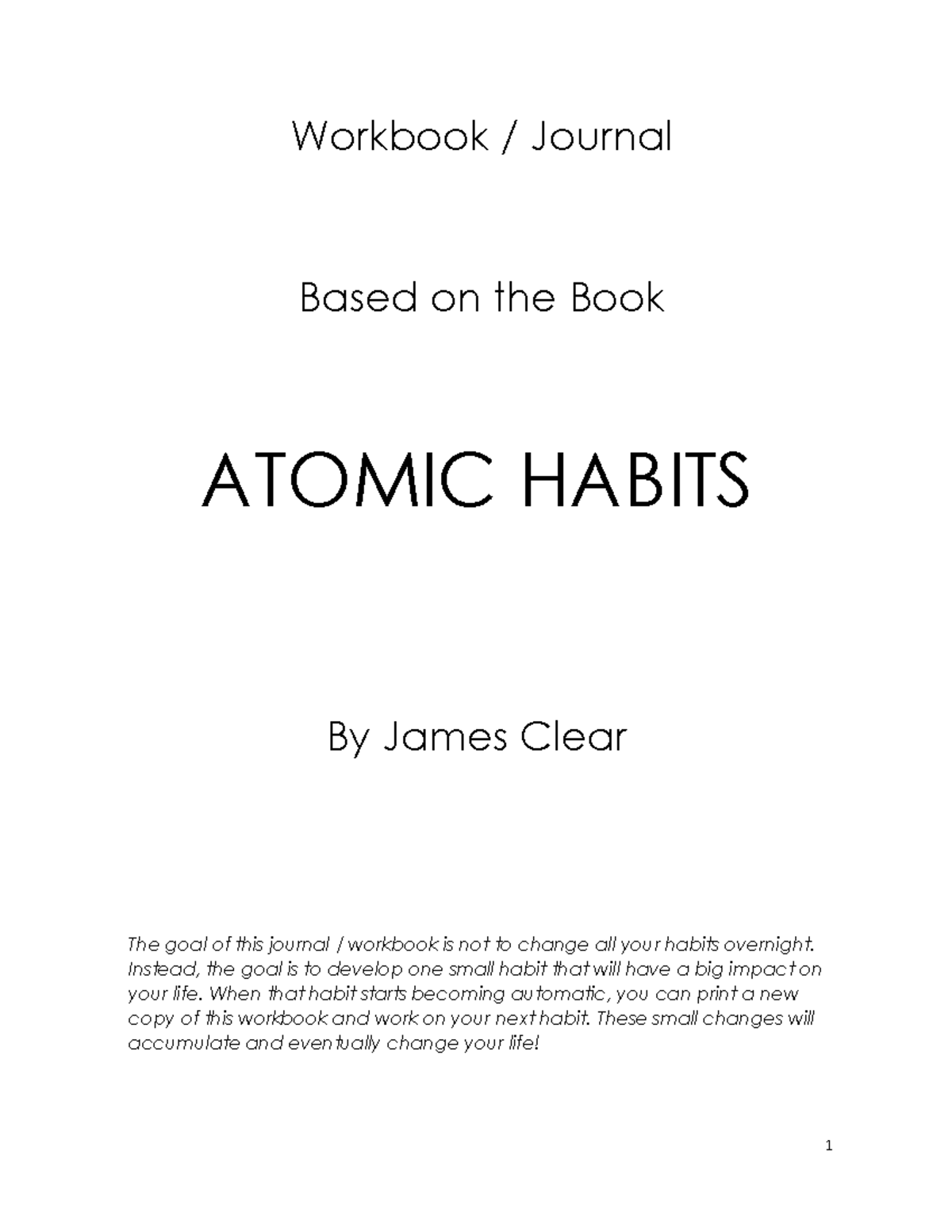 Atomic Habits - For inner work - Workbook / Journal Based on the Book ...