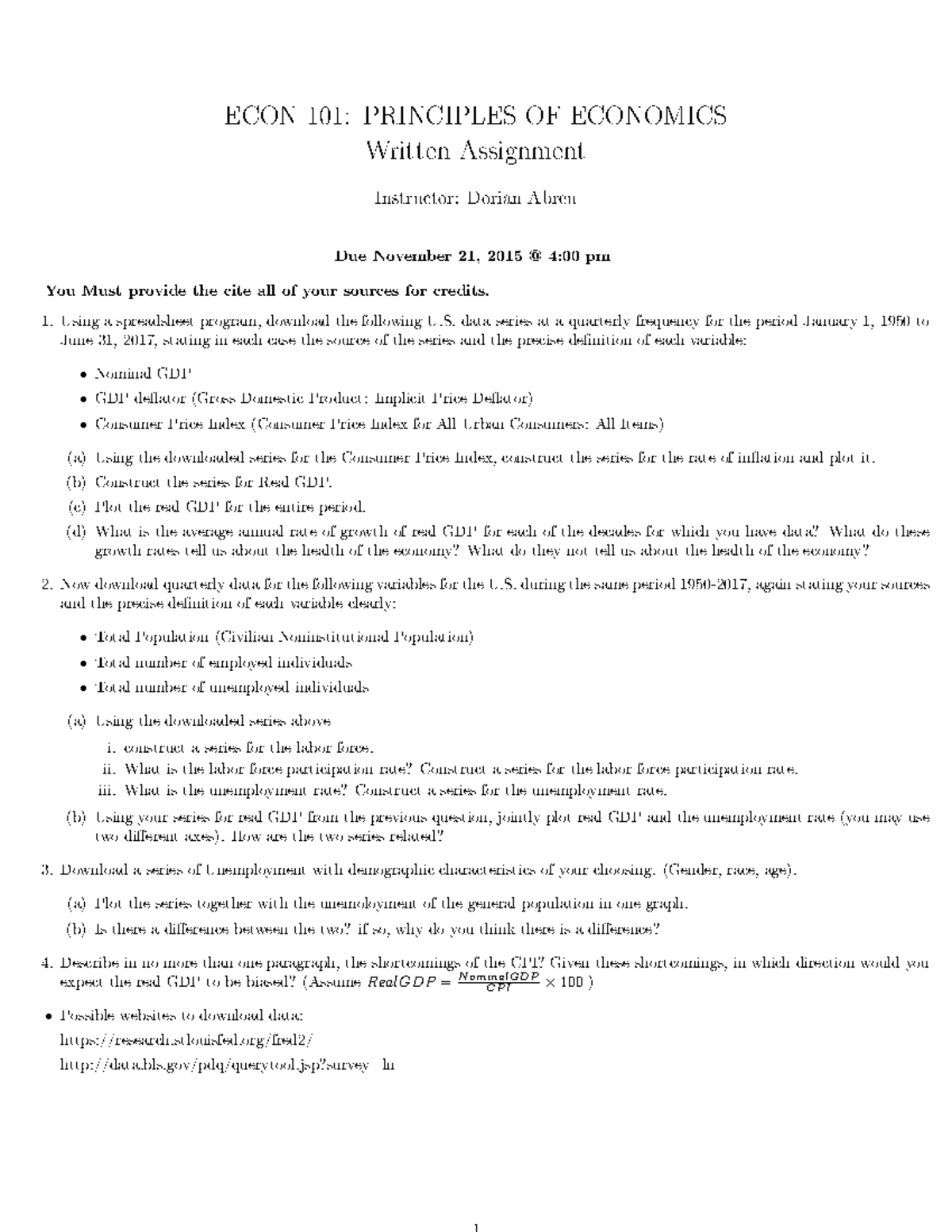 ECO 101 Written Assignment Fall 2017 - ECON 101: PRINCIPLES OF ECONOMICS Written Assignment ...