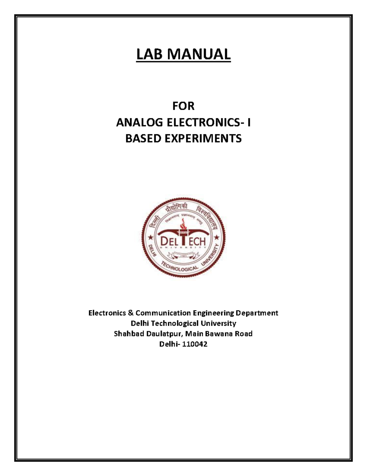 AE- I Complete Manual - LAB MANUAL FOR ANALOG ELECTRONICS- I BASED ...