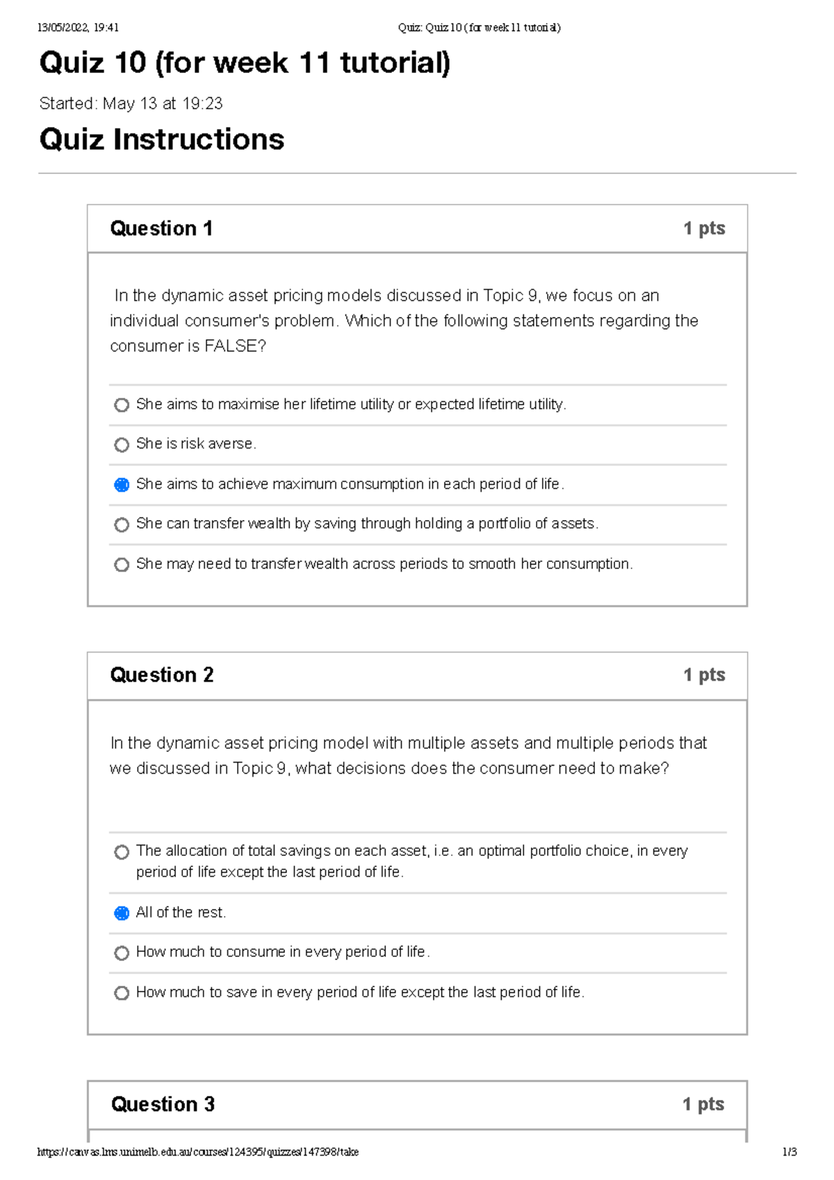 Quiz Quiz 10 (for week 11 tutorial) - 13/05/2022, 19:41 Quiz: Quiz 10 ...