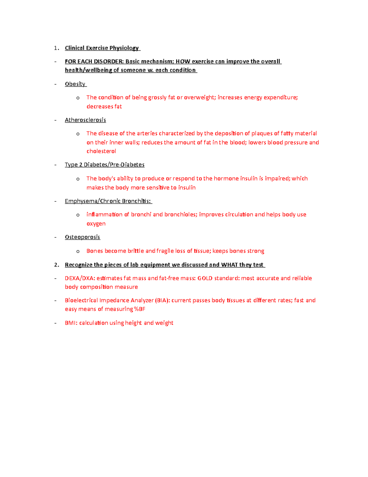 Exercise Science Exam 1 Study Guide Continued 2 - Clinical Exercise ...