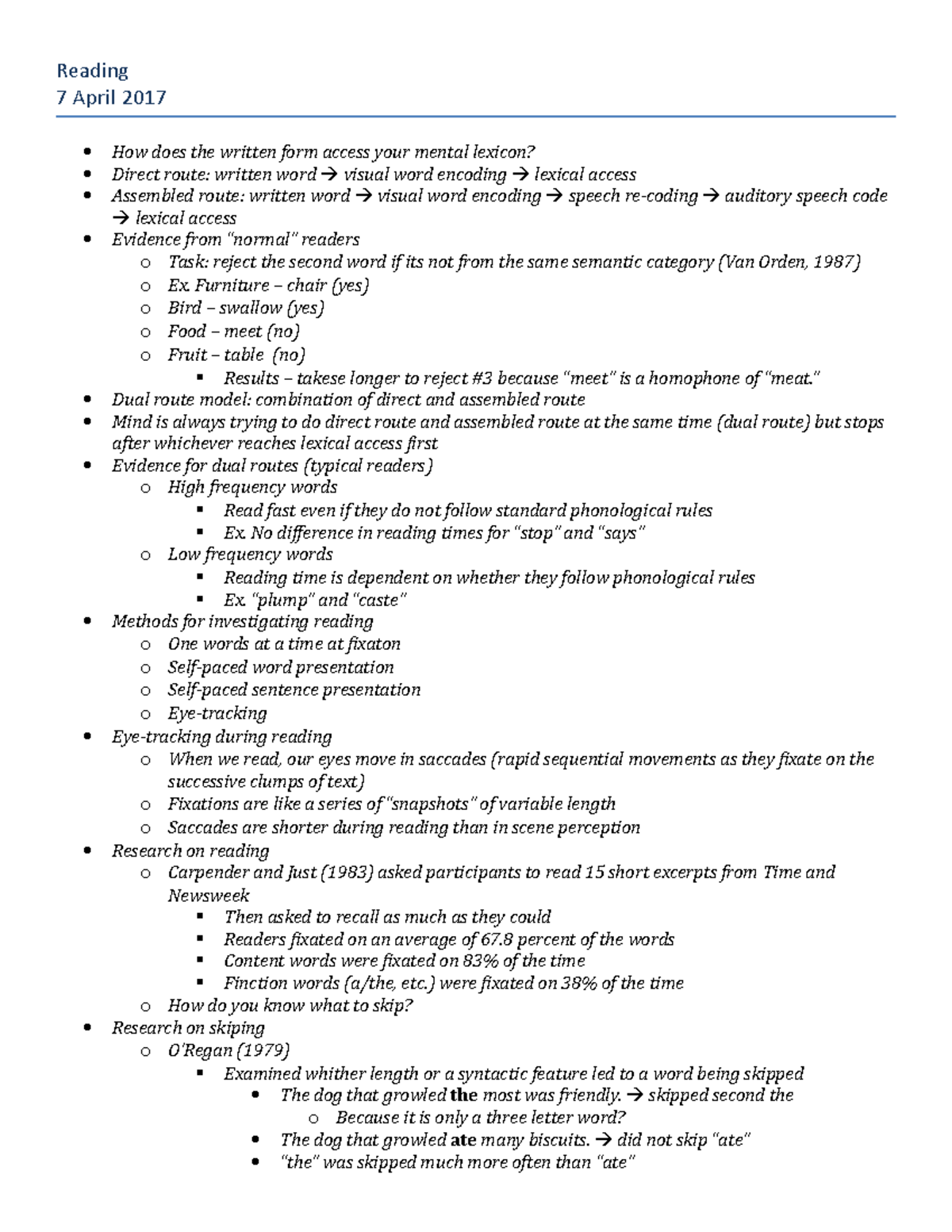 29 - Reading - Lecture notes - Reading 7 April 2017 How does the ...