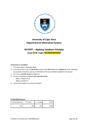 Workshop 2 2023 Marking Guide - DEPARTMENT OF INFORMATION SYSTEMS INF ...