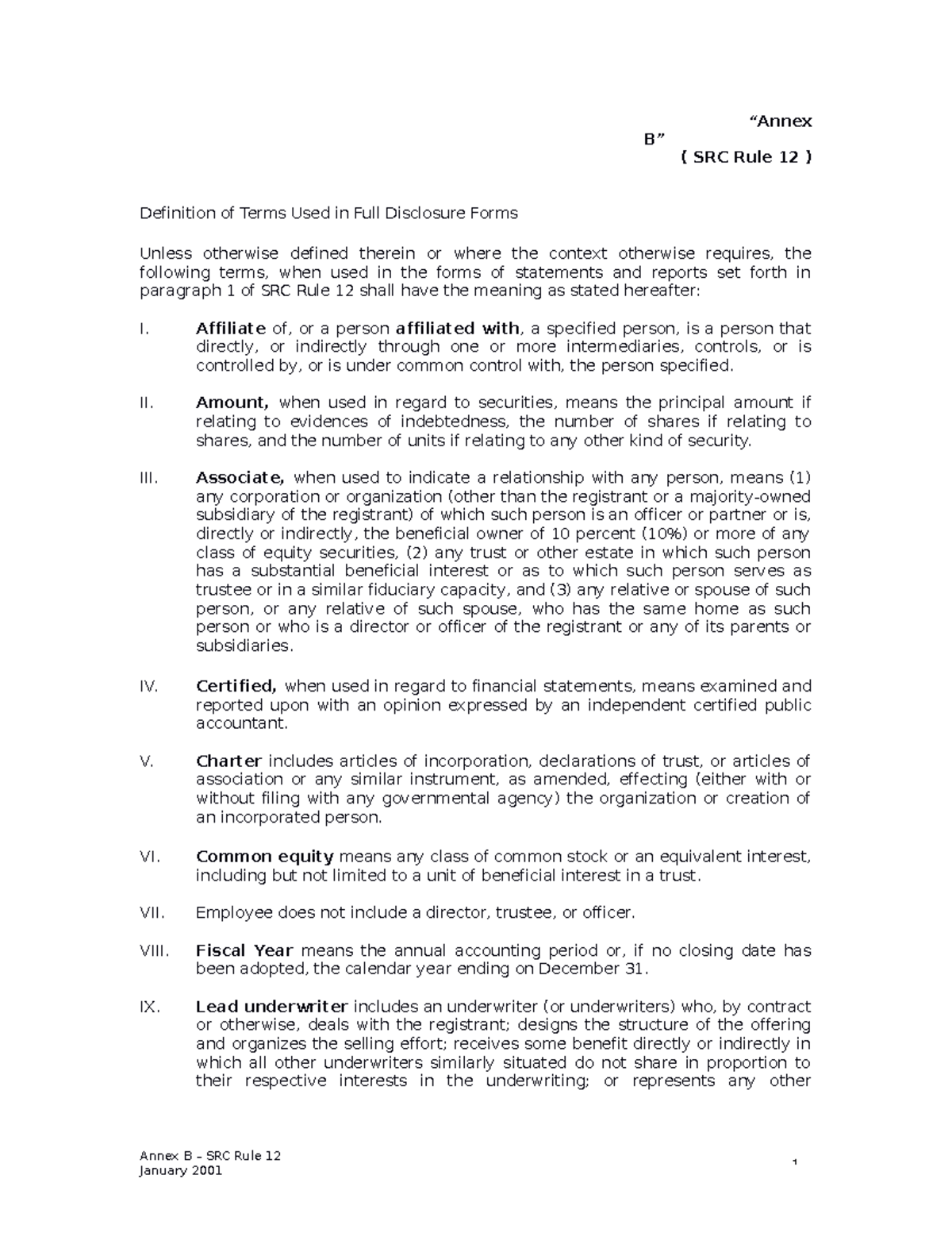 Annex-B - SEC appllication - “Annex B” ( SRC Rule 12 ) Definition of ...