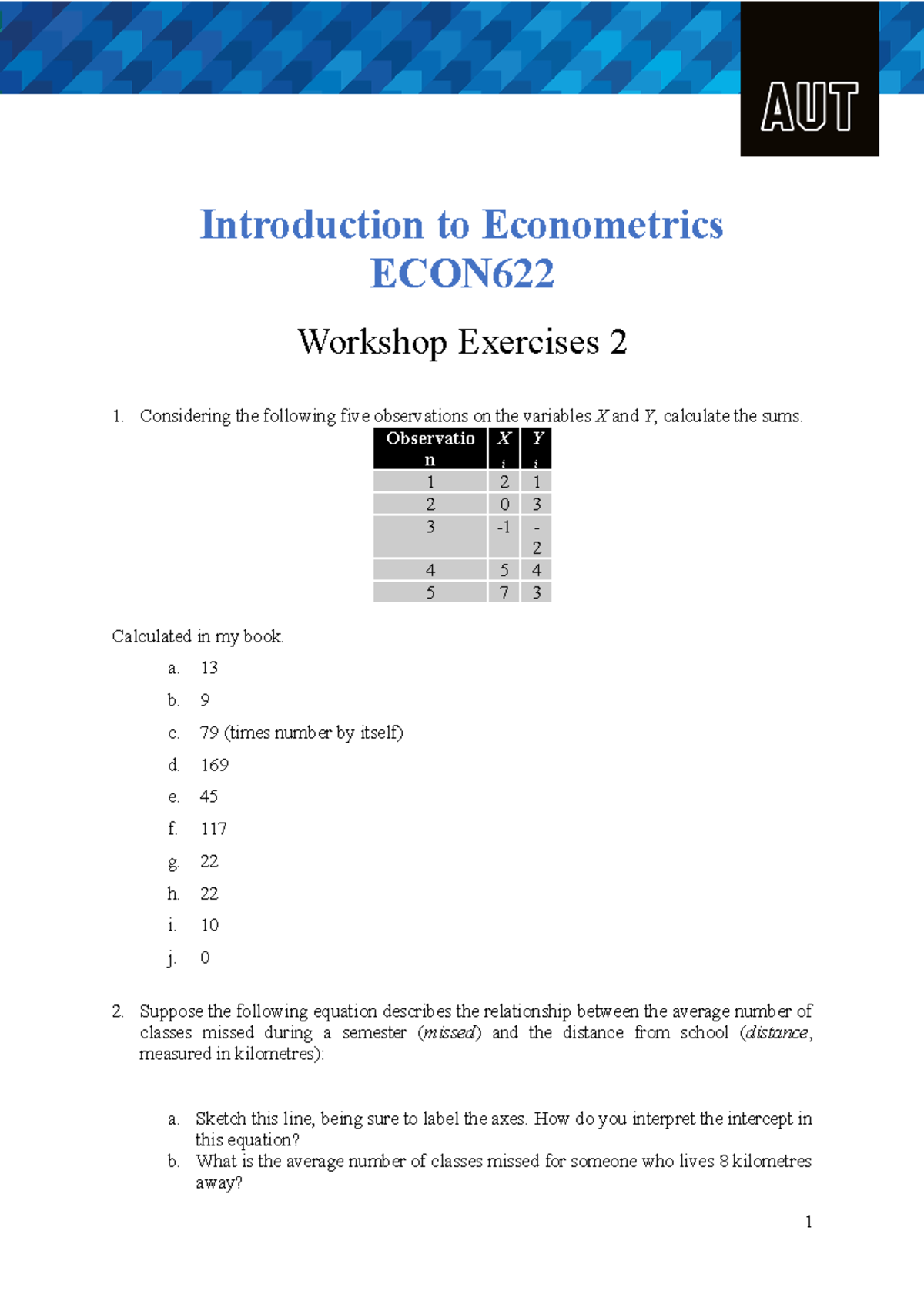 Workshop Exercises 2 Introduction To Econometrics Econ Workshop