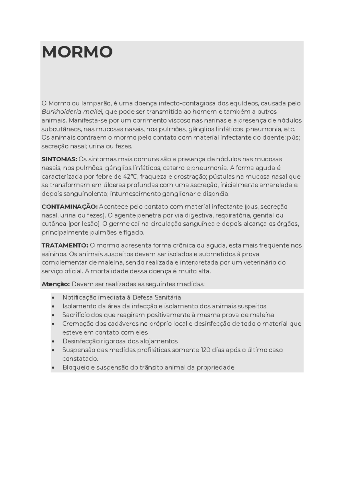 Mormo - Doença citada na aula de biosseguridade - MORMO O Mormo ou ...