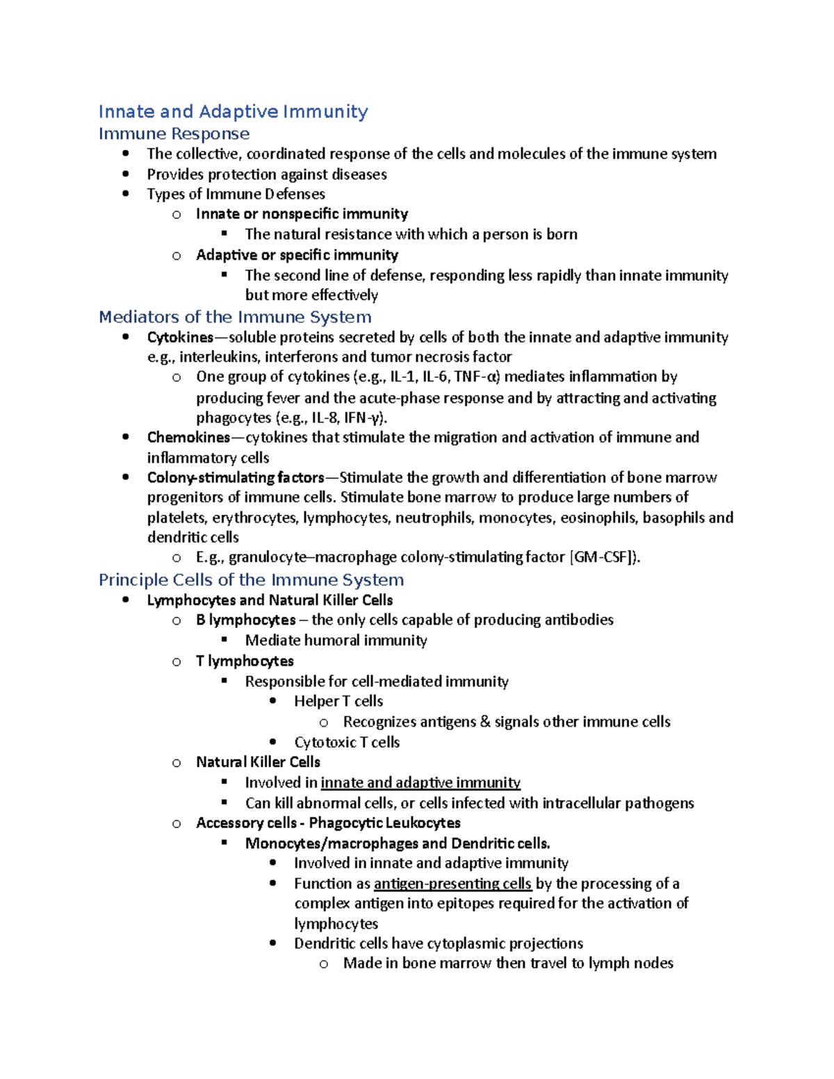Ch 11 SG - Chapter 11 Lecture notes - Innate and Adaptive Immunity ...