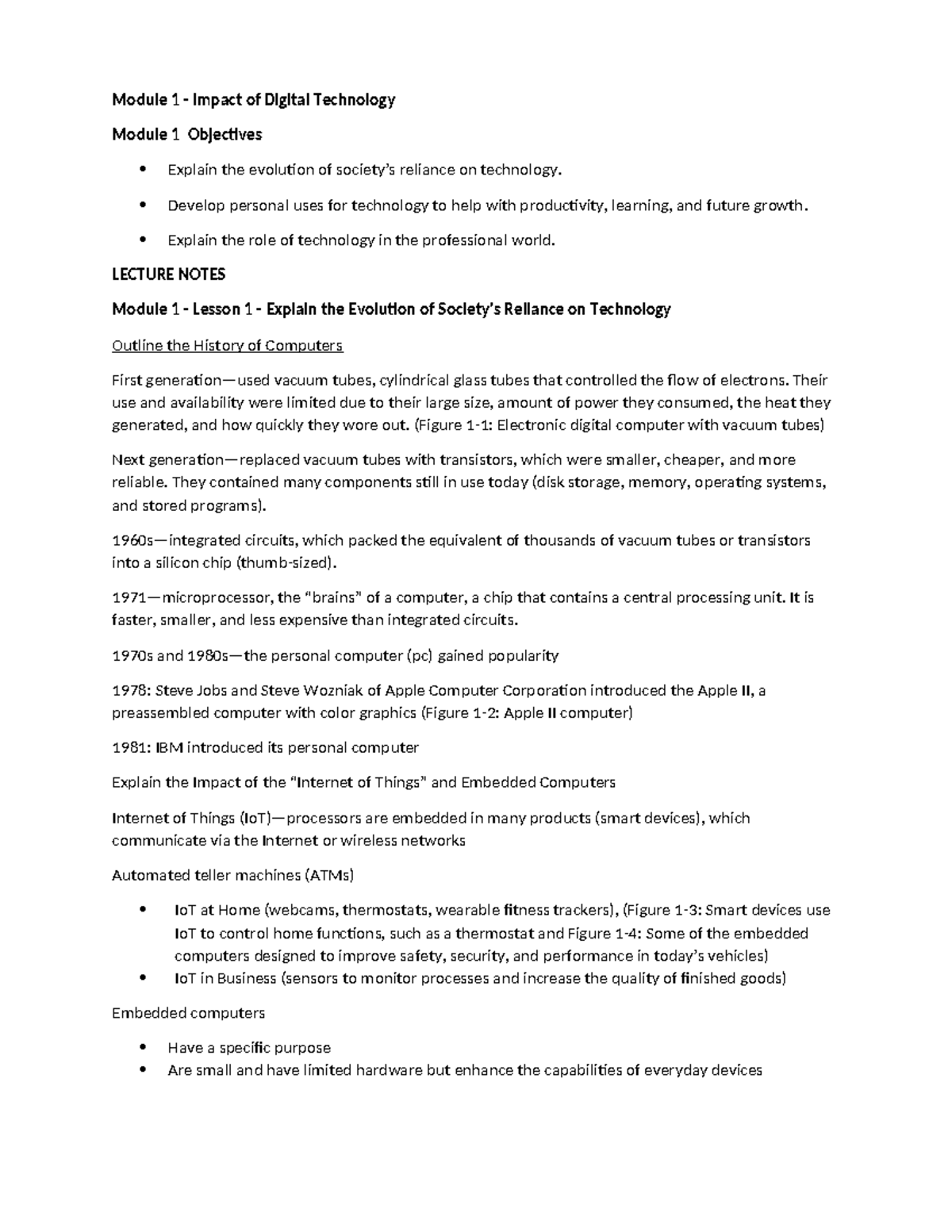 Study Guide - All lessons - Module 1 - Impact of Digital Technology ...