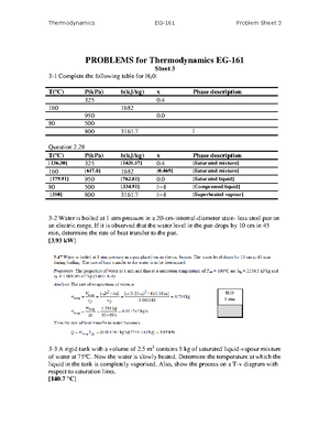 Formula sheet (15) - ####### Thermodynamics for Chemical Engineering ...