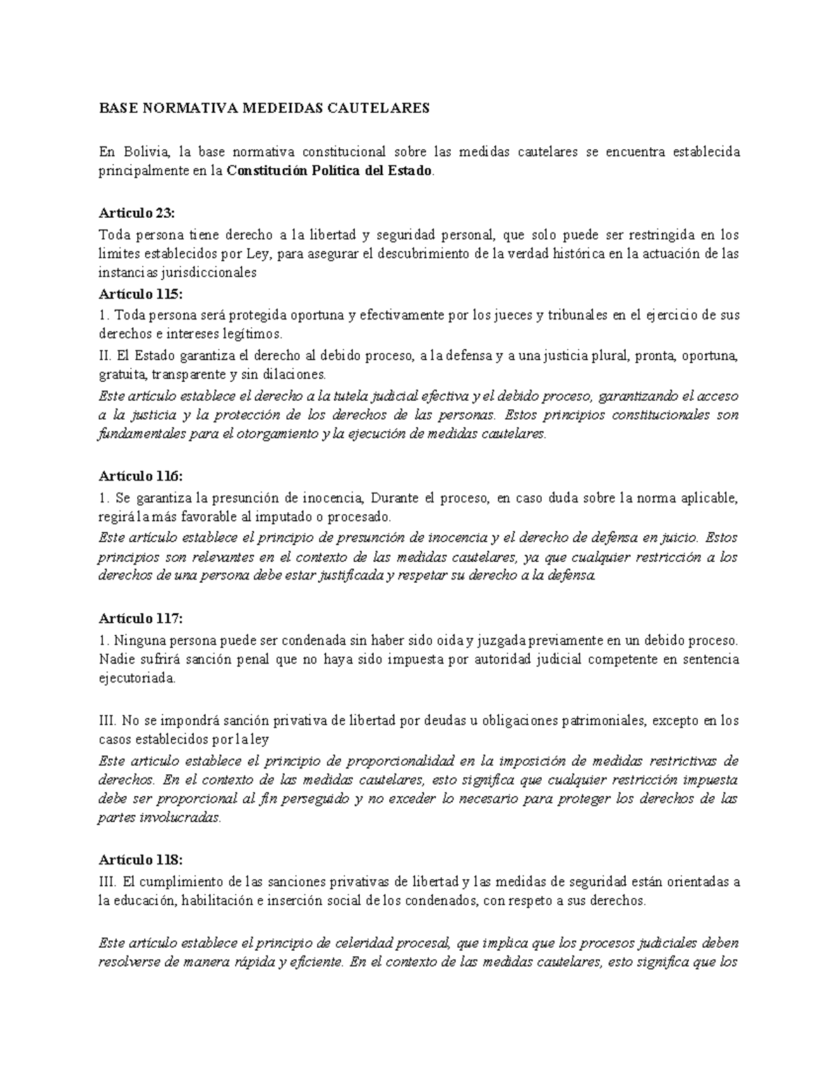 BASE Normativa Constitucional Medeidas Cautelares - BASE NORMATIVA ...
