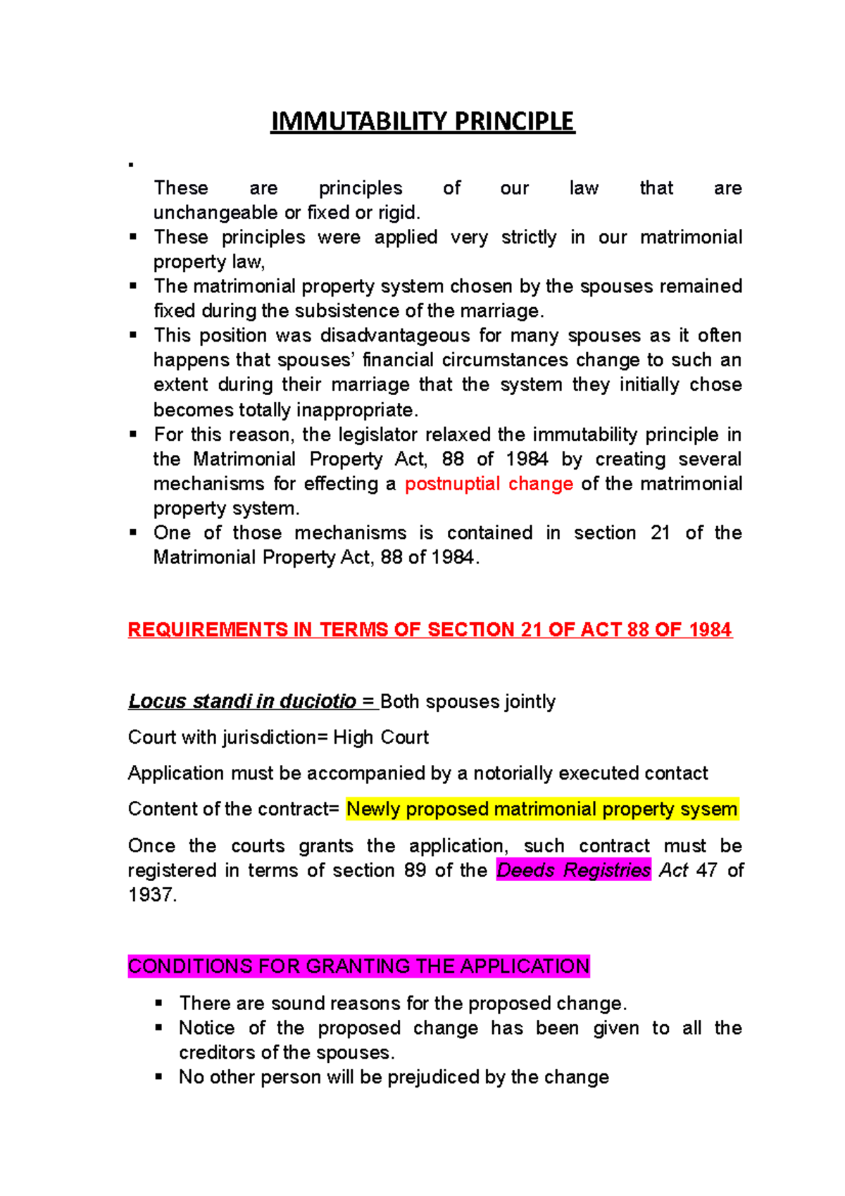 Alteration OF Matrioinial Property Systerm - IMMUTABILITY PRINCIPLE ...