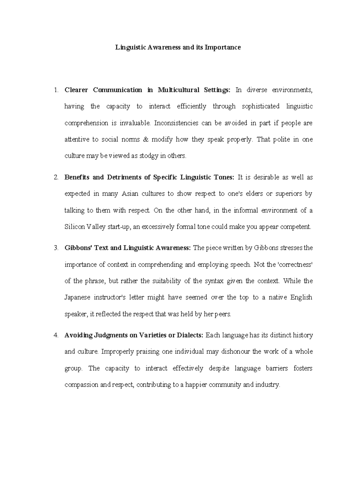 Linguistic Awareness and its Importance - Linguistic Awareness and its ...