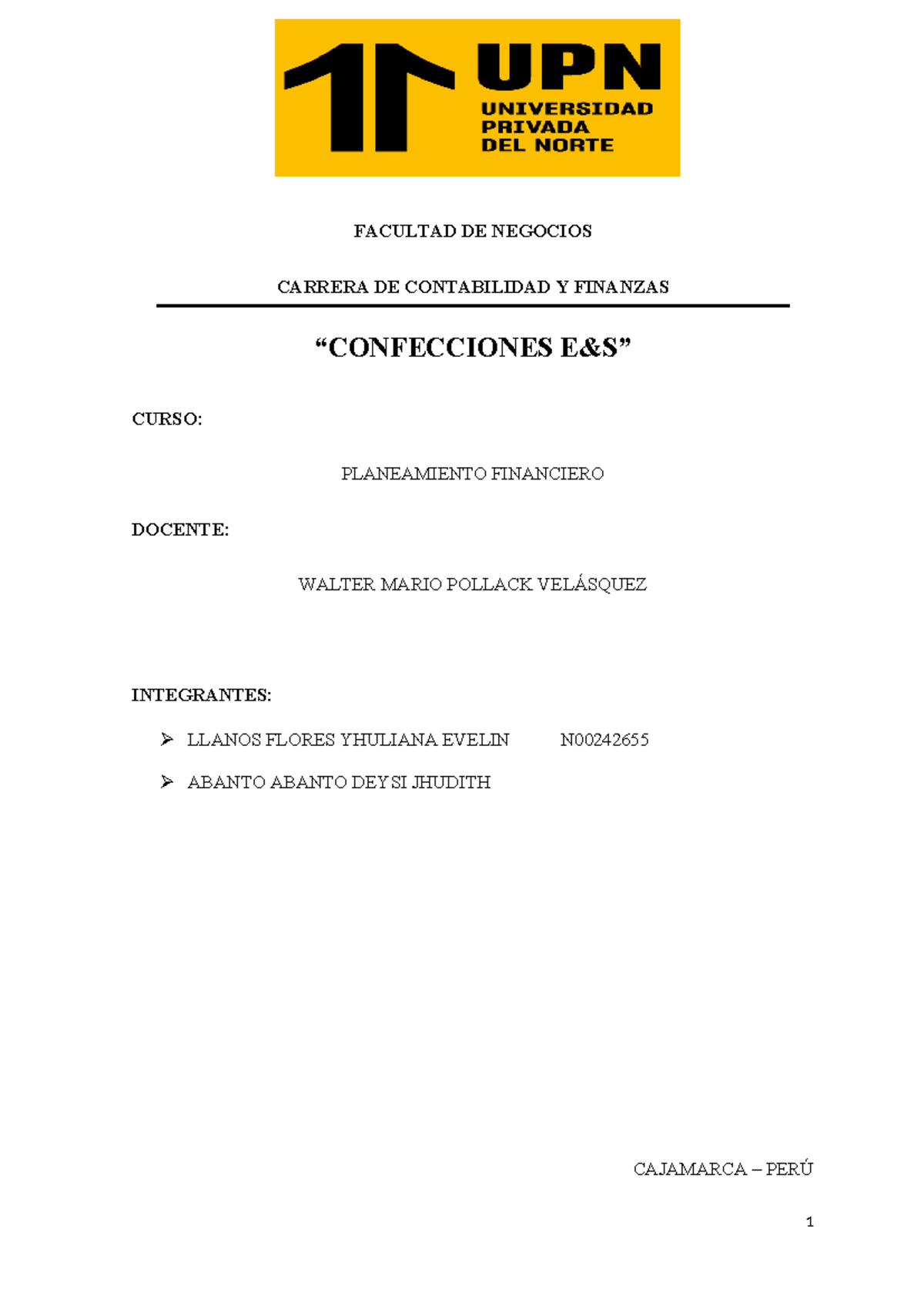 Abanto Abanto Proyecto Social - FACULTAD DE NEGOCIOS CARRERA DE ...