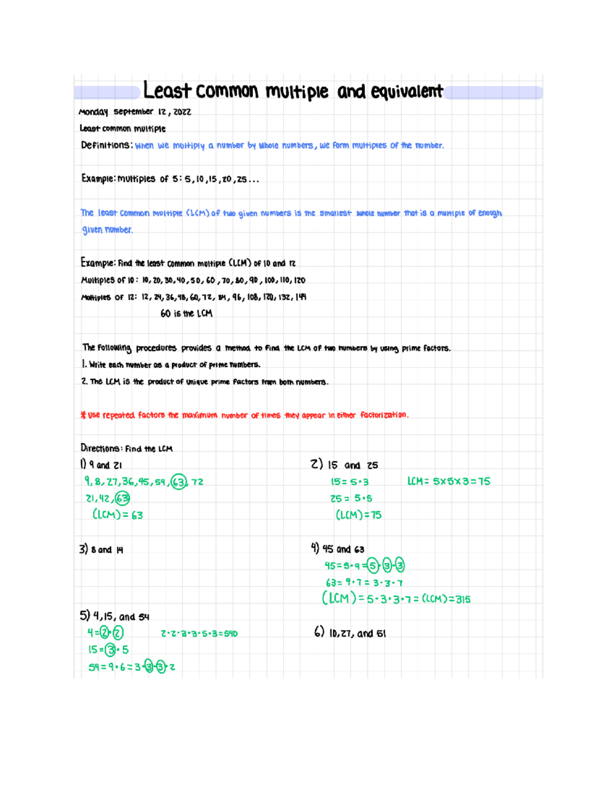 Least Common Multiple MATH 1300 Studocu