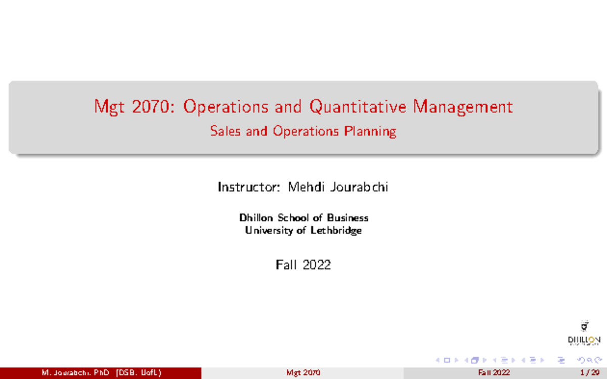 Fall 2022 Mgt 2070 (B) Sales and Operations Planning (FV) - Mgt 2070 ...